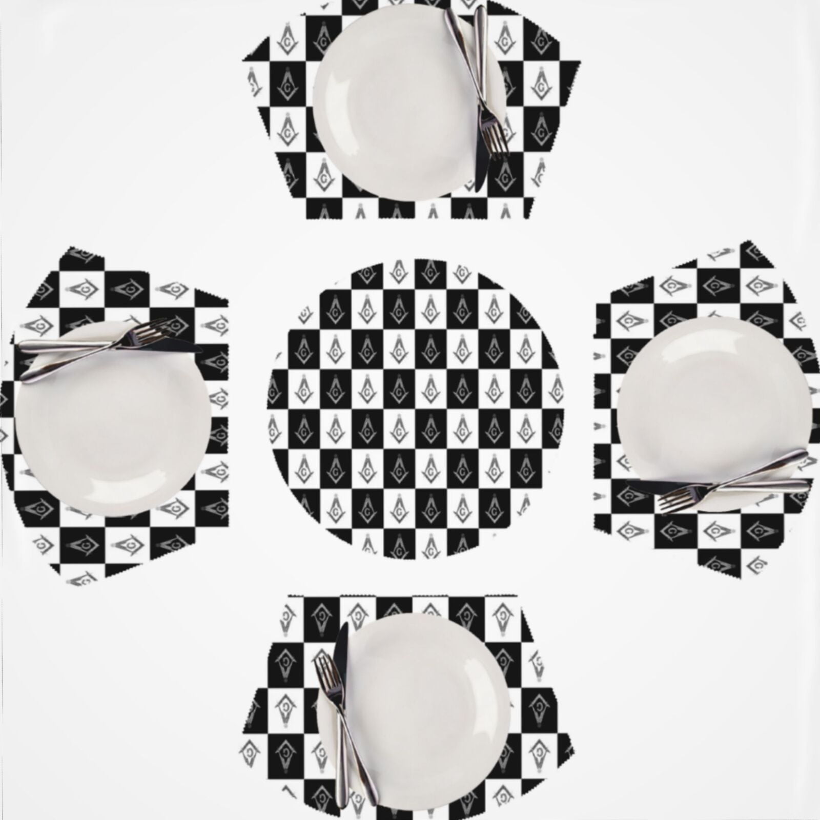 Freemason Checkered Pattern Round Table Placemats Set Of 5 Wedge Table ...