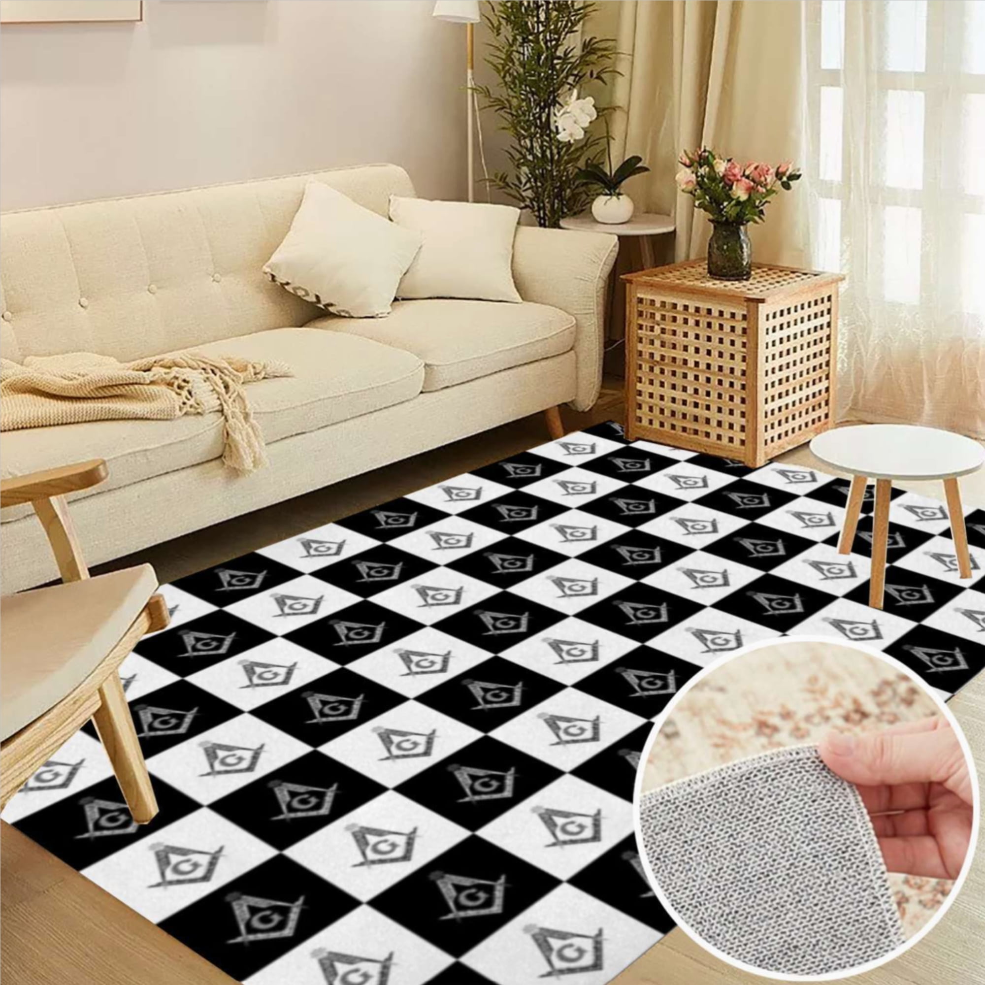 Freemason Checkered Pattern Soft Large Area Rugs Washable Rug With Non ...