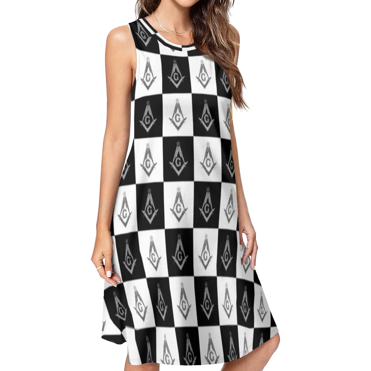 Freemason Checkered Pattern Spring Summer Dresses for Women Fashion T ...