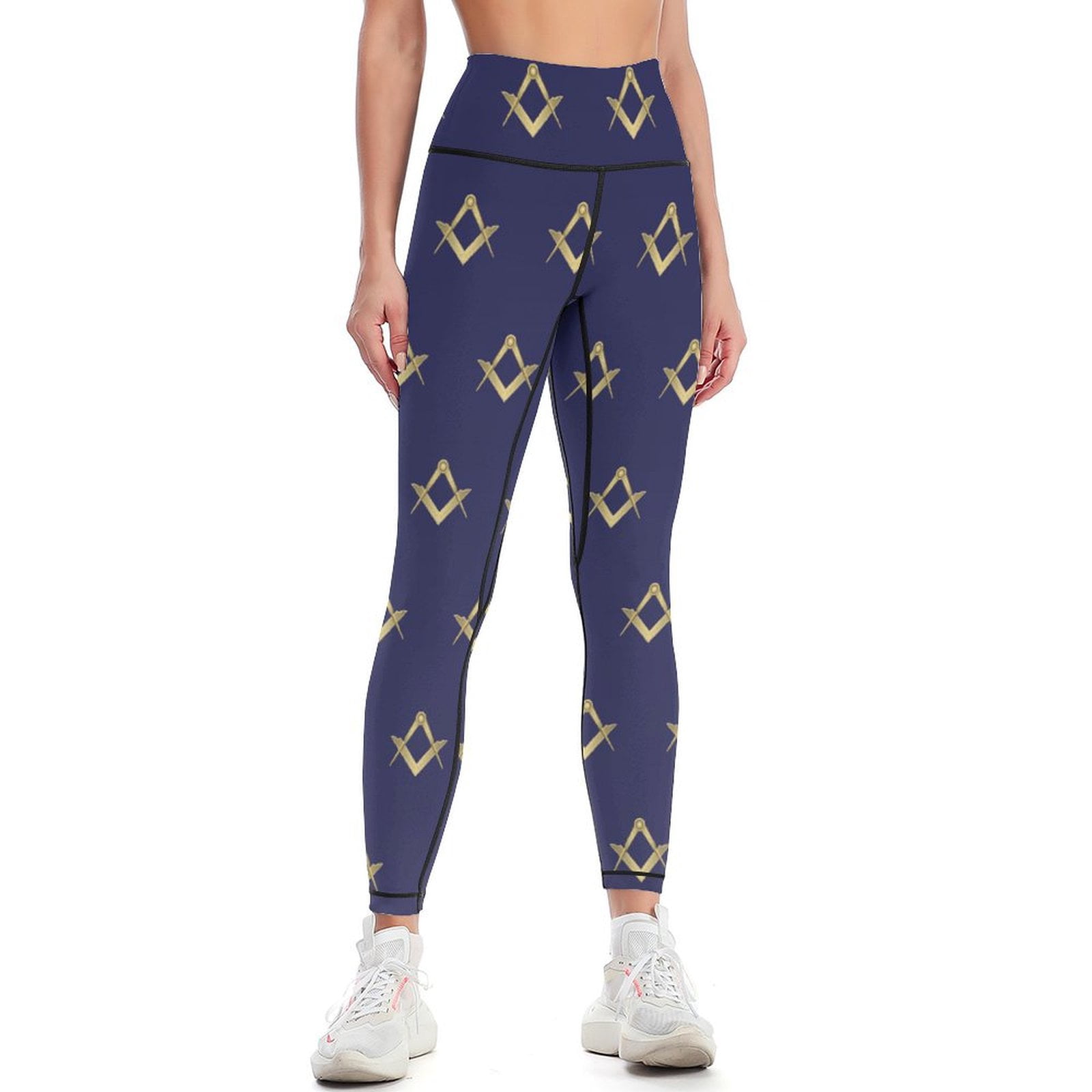Freemason Pattern Gold Blue Square And Compass Leggings Pants Sport ...