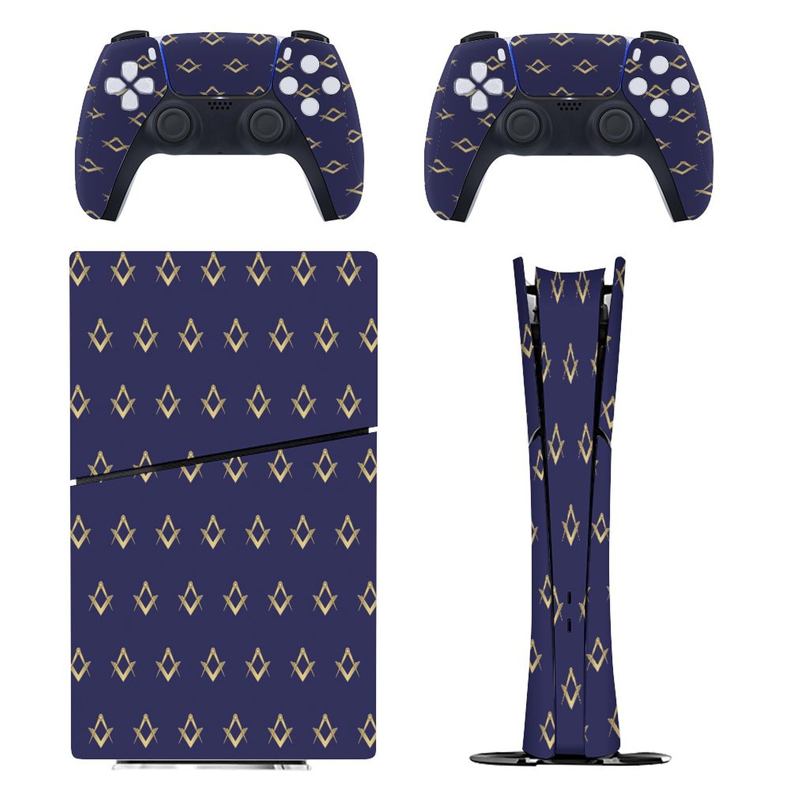 Freemason Pattern Gold Blue Square And Compass PS5/PS5 Pro/PS5 Slim ...