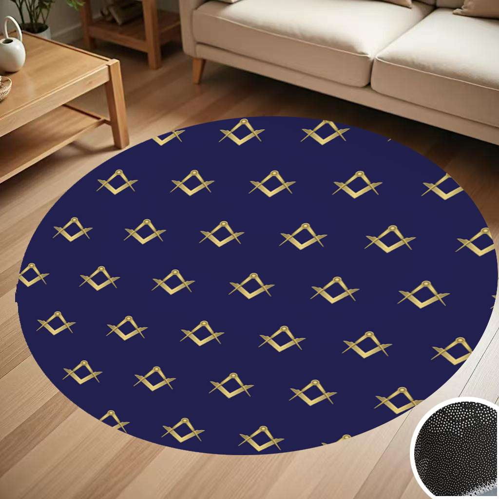 Freemason Pattern Gold Blue Square And Compass Round Carpet Living Room ...