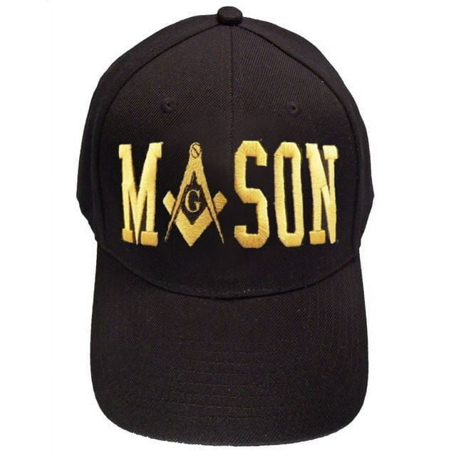 Freemason's Baseball Cap - Black Hat with Gold Masonic Text Wrap and ...