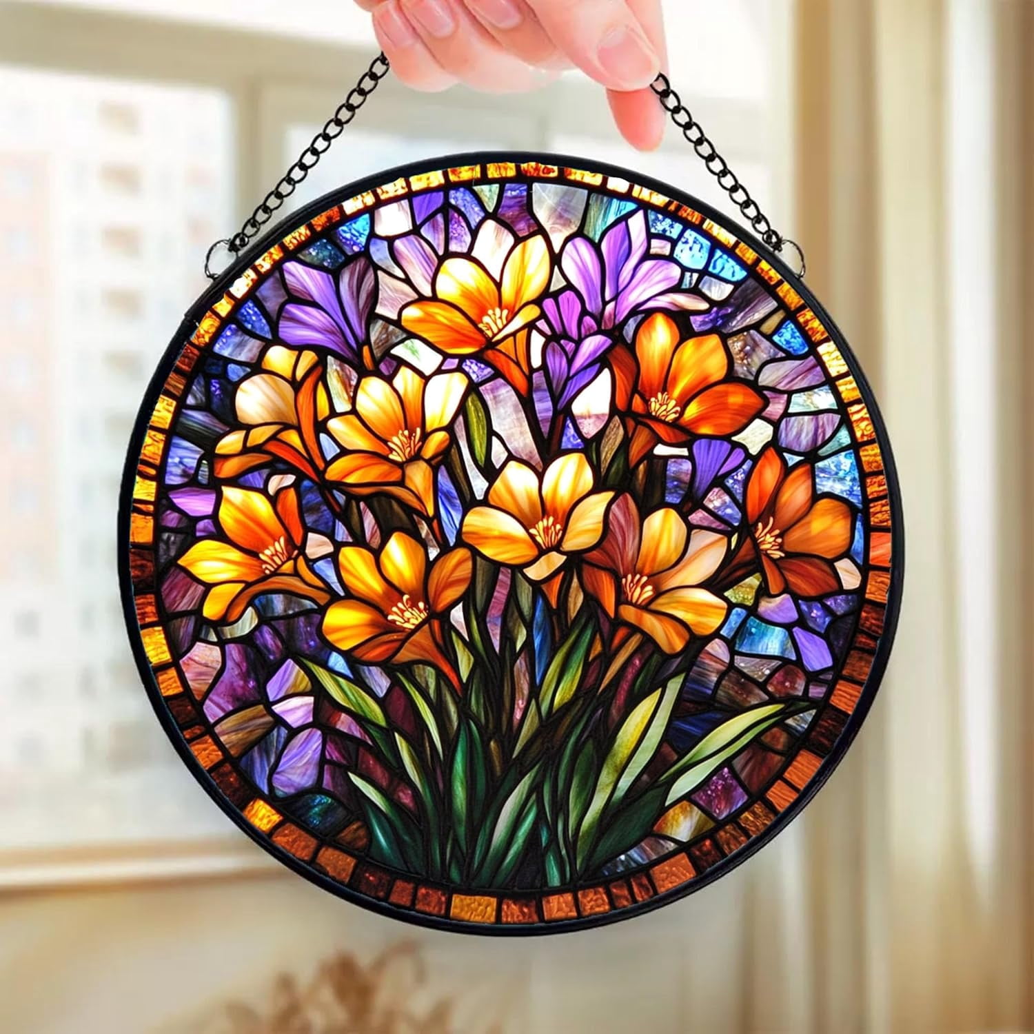 Freesia Blossom-2 Sun Catcher Stained Glass Window Hanging Plant Lover ...