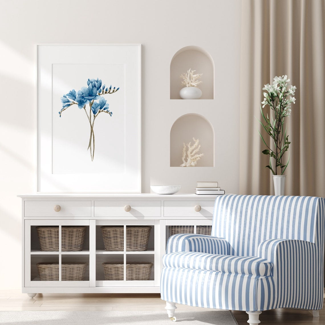 Freesia Bouquet Blue Botanical Wall Art Poster Unframed Paper Print ...