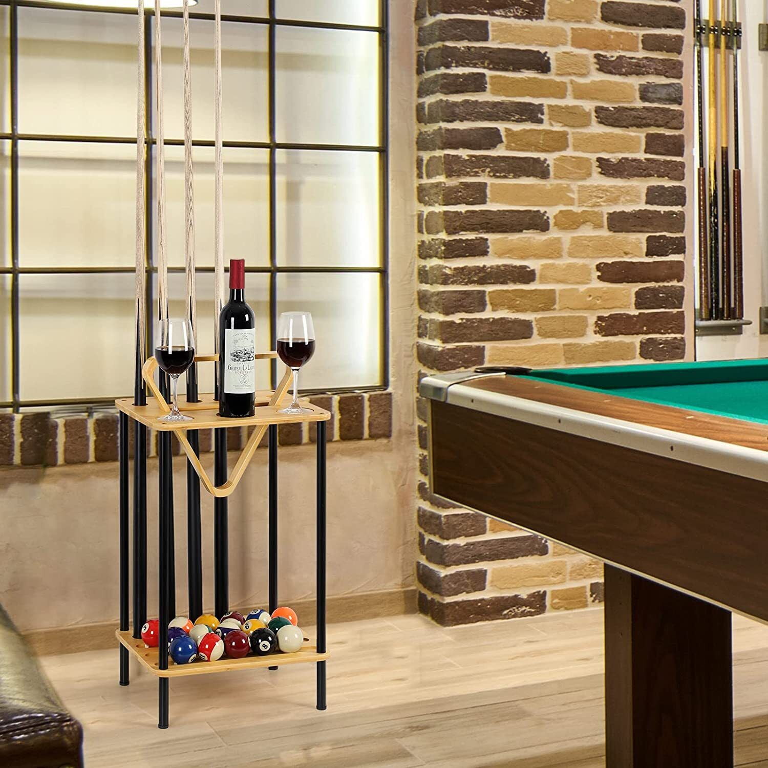 Freestanding Floor Stand Pool Table Billiards Cue Stick & Ball Holder ...