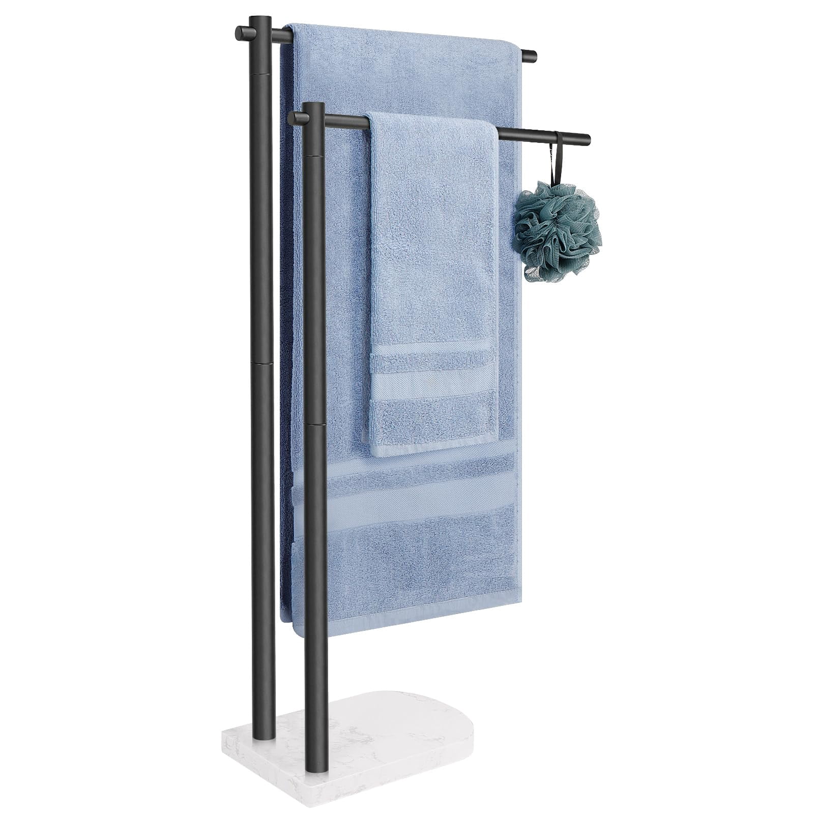 Freestanding 2-Tier Towel Rack Black 304 Stainless Steel with Marble ...