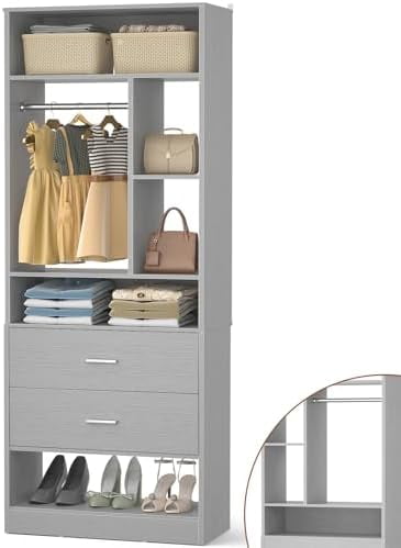 Freestanding 24" Closet System with 2 Wood Drawers, 2FT Small Organizer ...