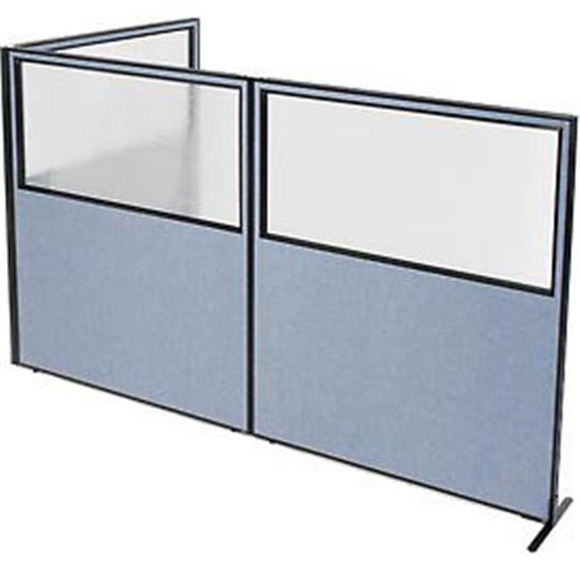 Freestanding 3-Panel Corner Room Divider with Partial Window - Blue ...