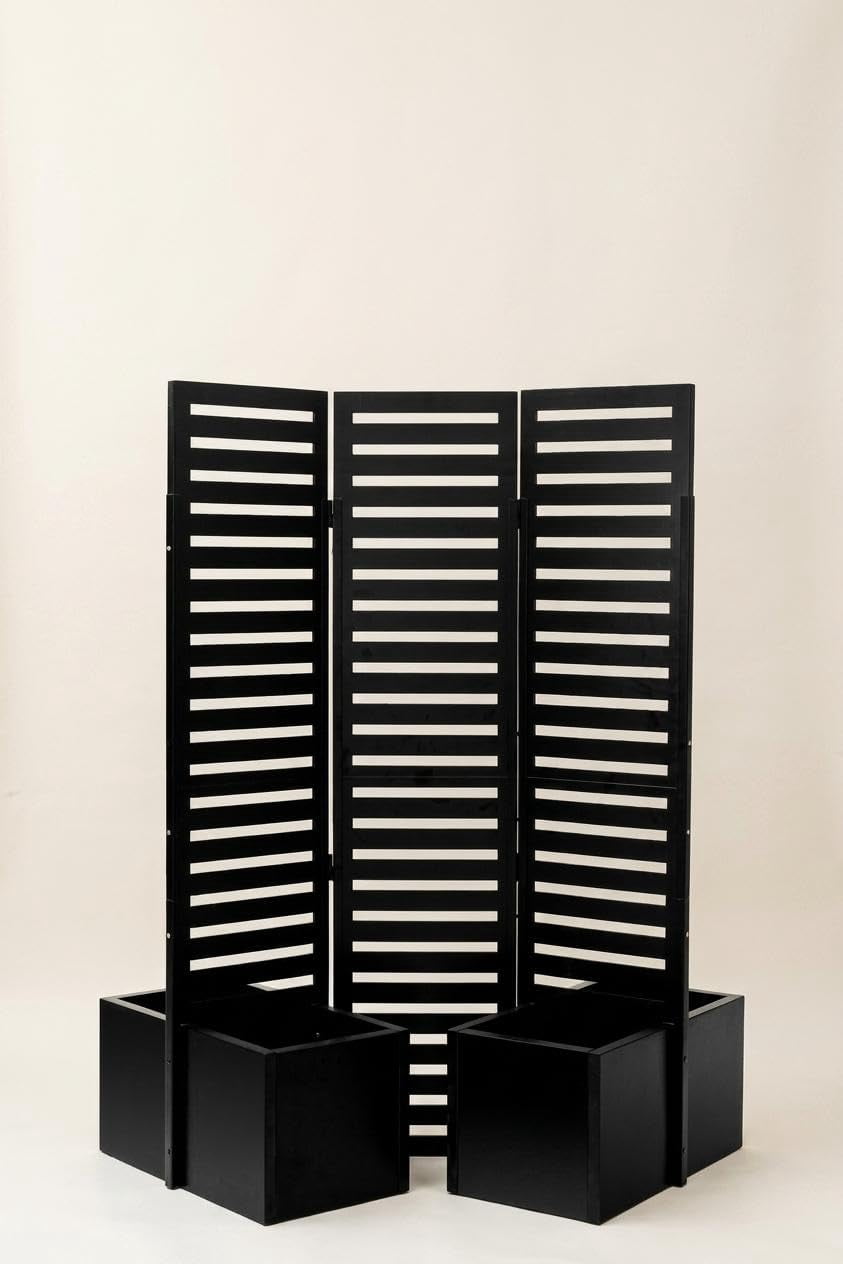 Freestanding 3-Panel Metal Privacy Screen with 4 Raised Self-Watering ...