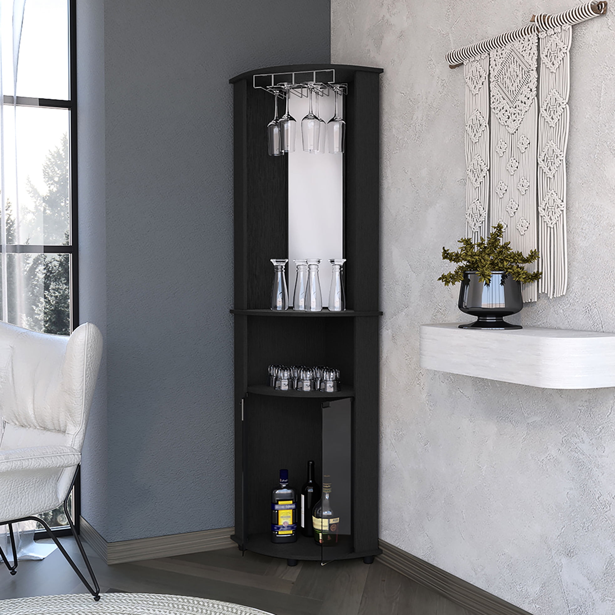 Freestanding 3 Shelf Bar Cabinet With Drink And Display Counter Modern ...