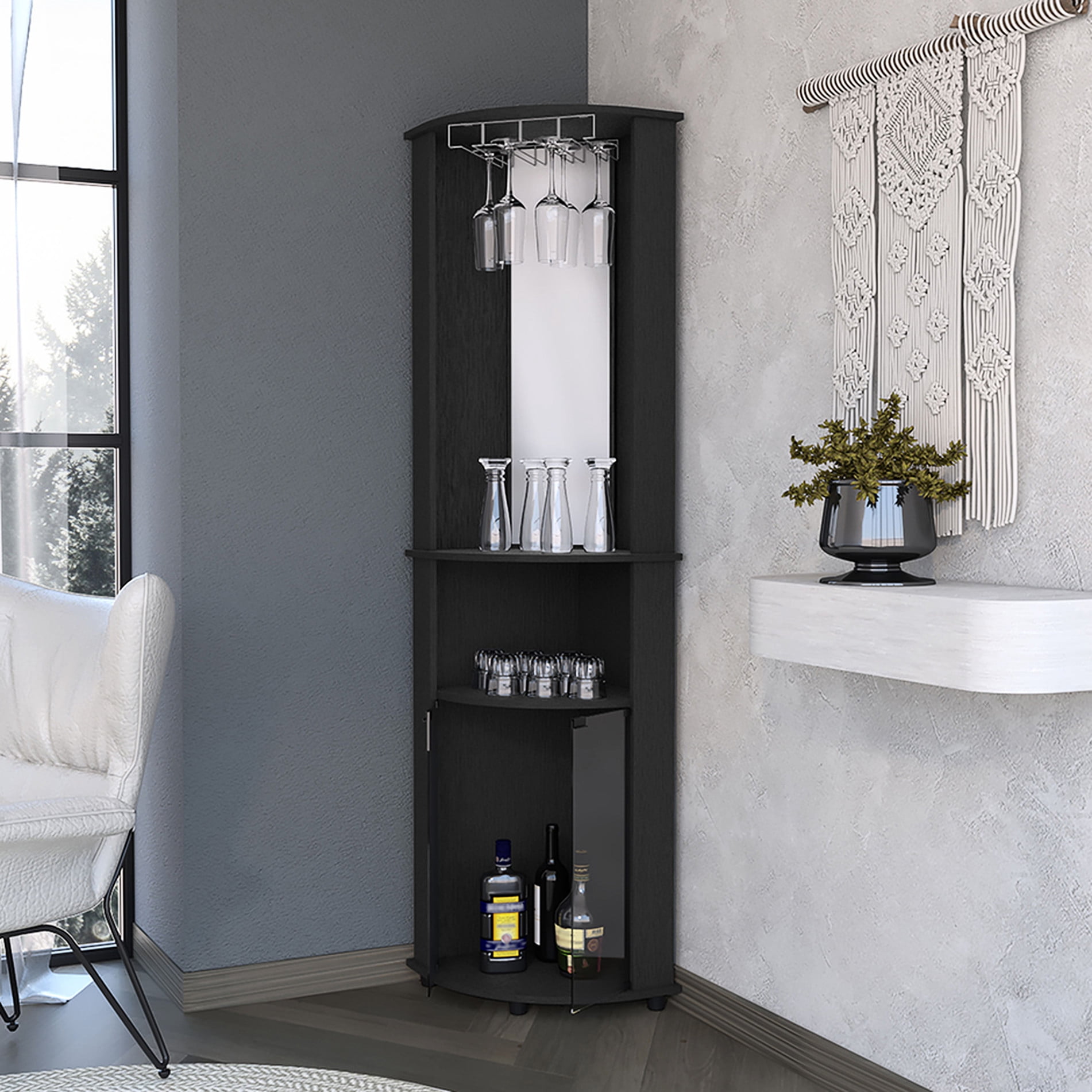 Freestanding 3 Shelf Bar Cabinet With Spirit Rack And Display Desk ...