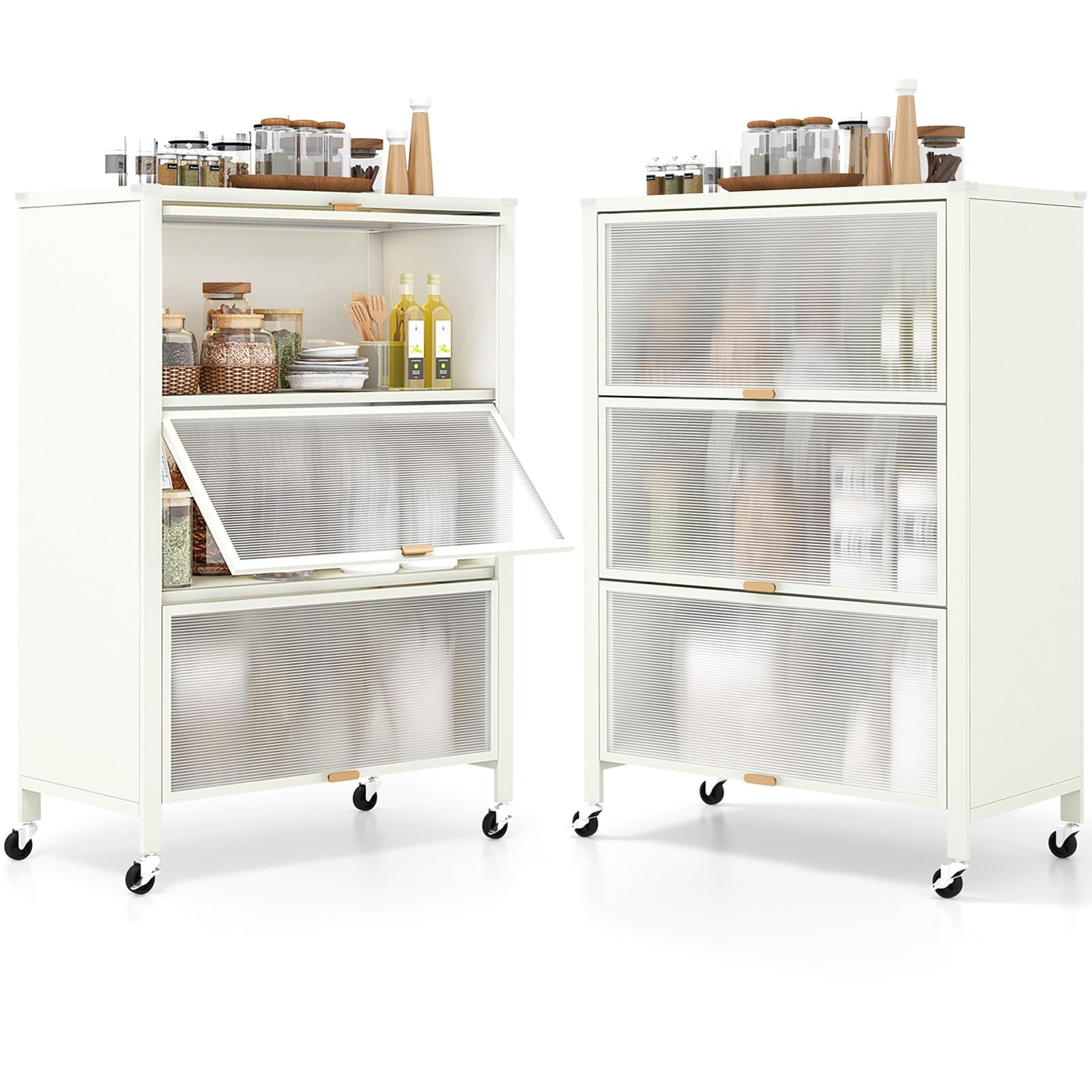 Freestanding 4-Tier Kitchen Rack, Portable Storage Cabinet with Flip-up ...