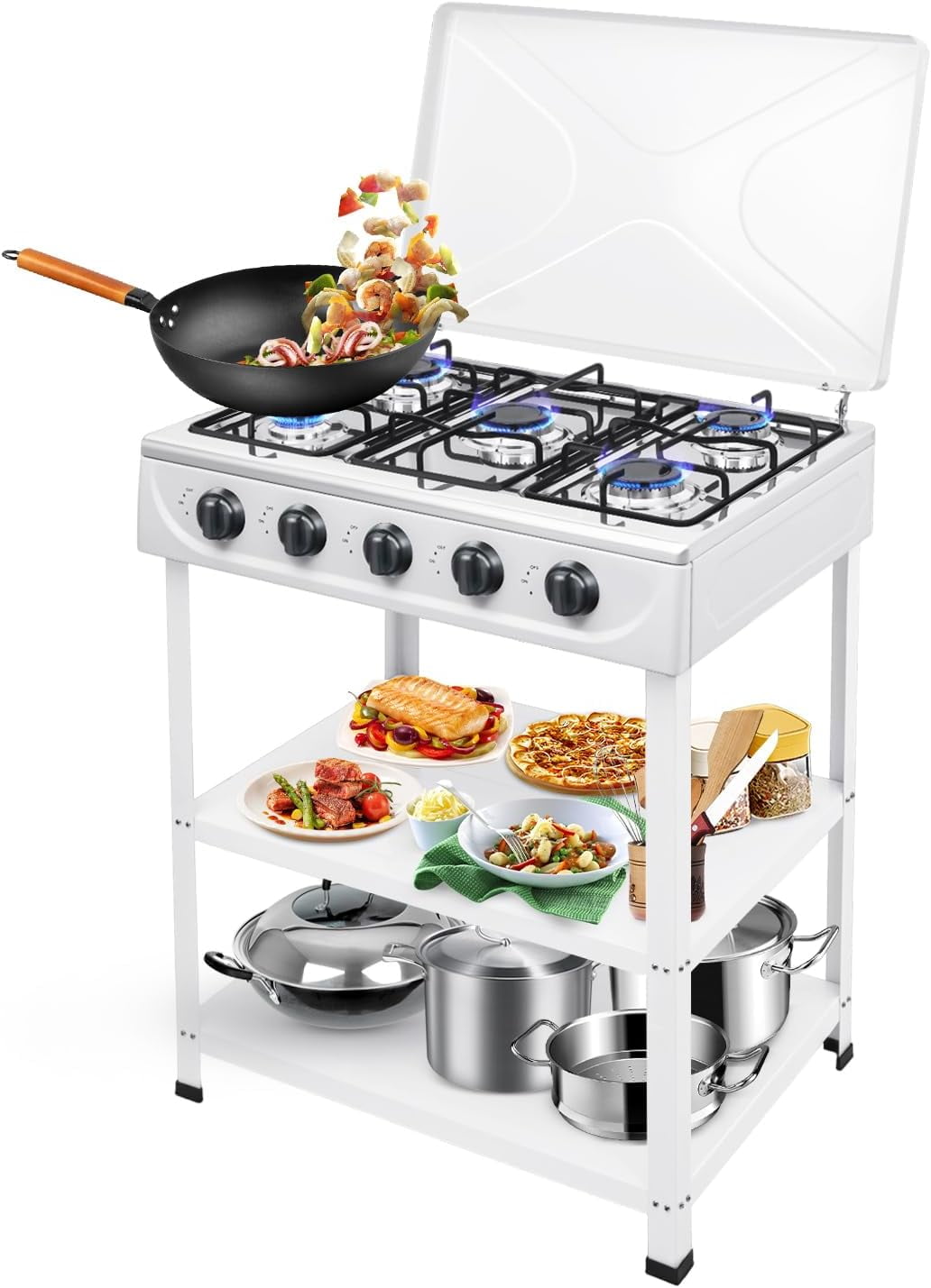 Freestanding 5 Burner Propane Stove,Portable Gas Cooktop With Support ...