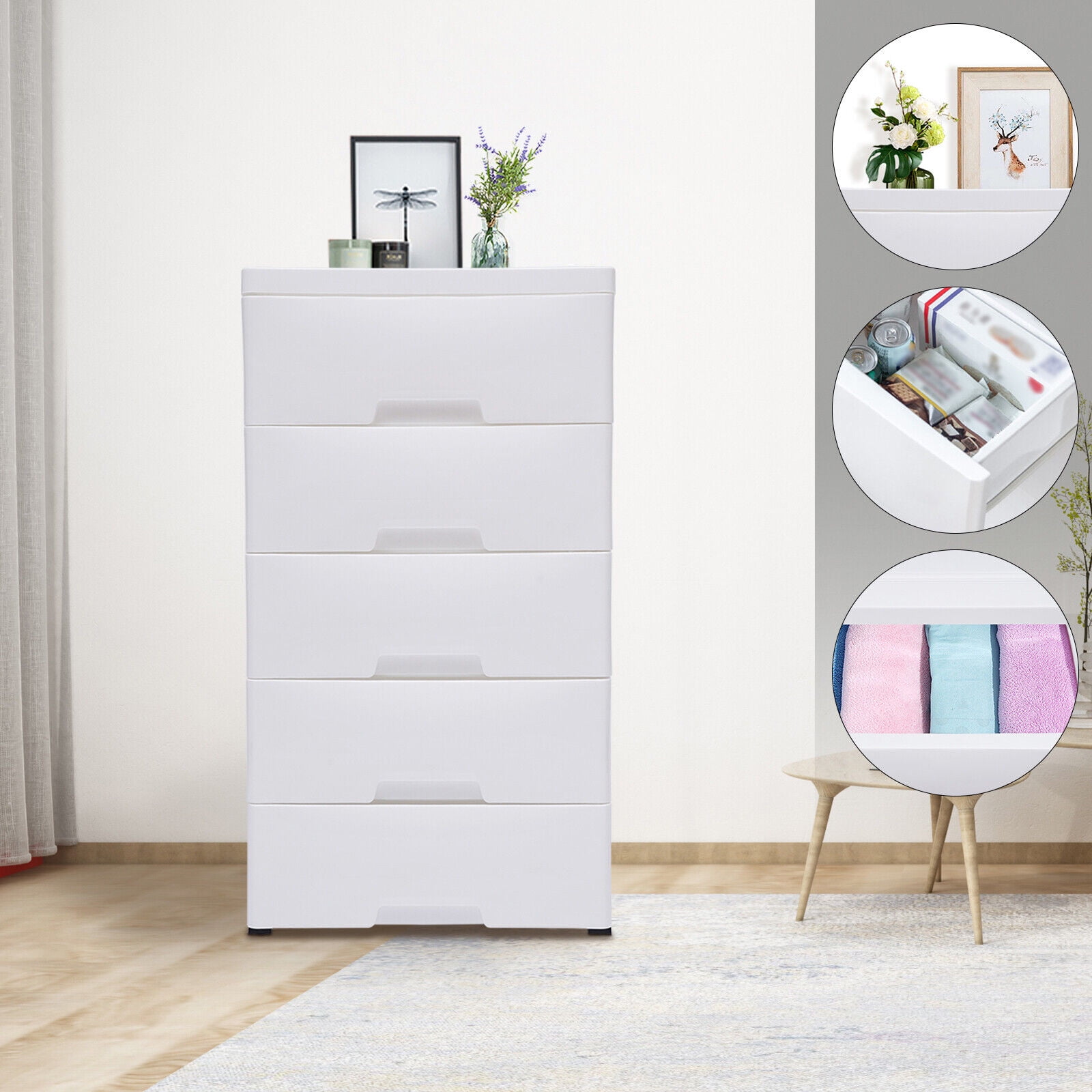 Freestanding 5 Drawers Dresser Modern Vertical Stackable Chest Closet ...
