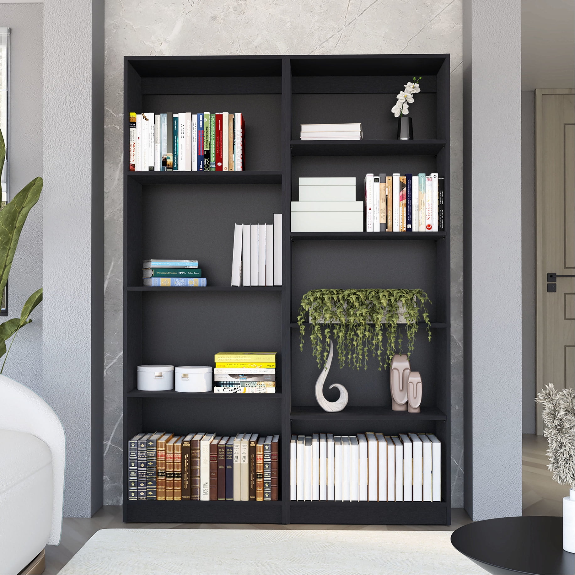 Freestanding, 5+ shelves - Maximized utility with extra lower shelf ...