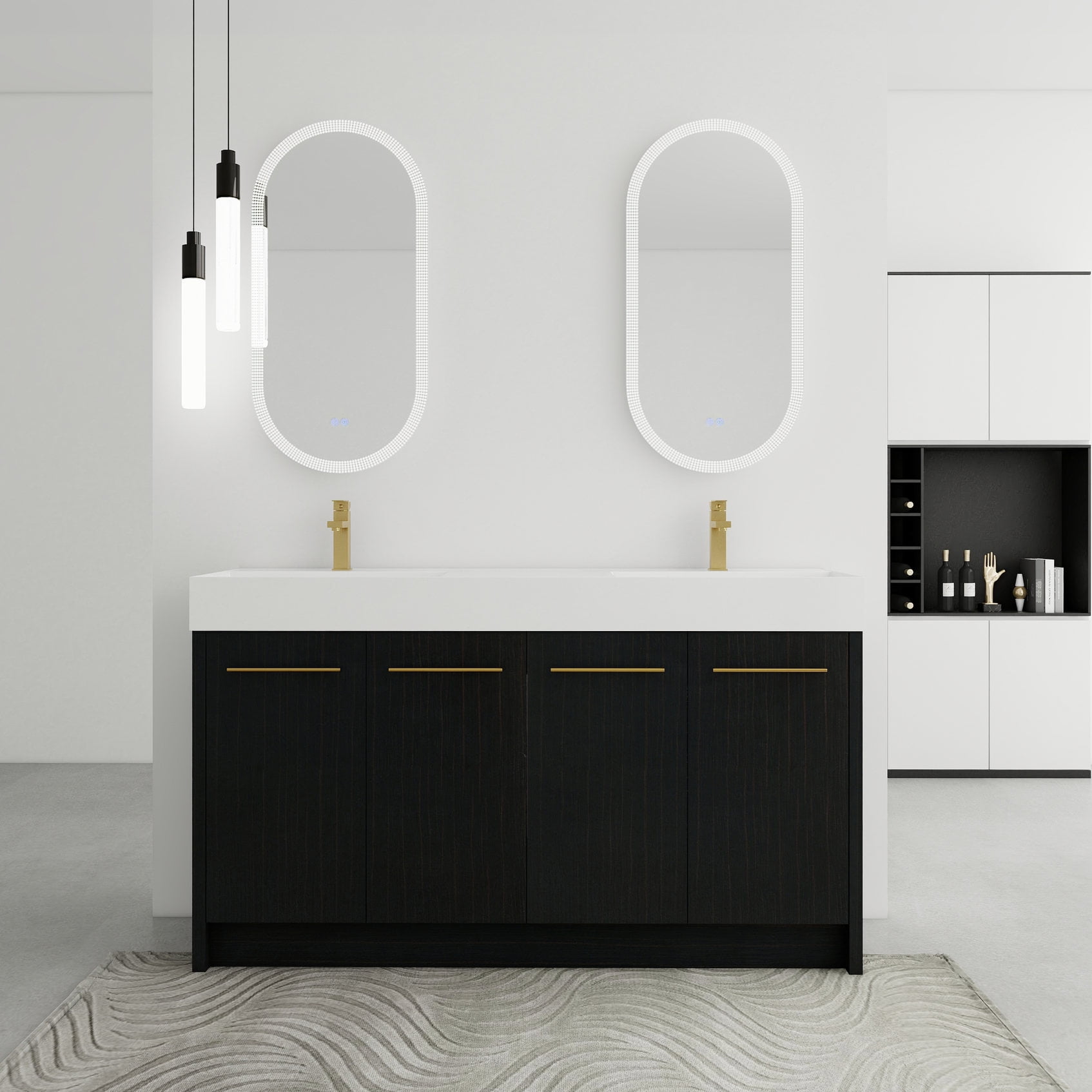 Freestanding 60 Inch Bathroom Vanity with Soft Closing Stainless Steel ...