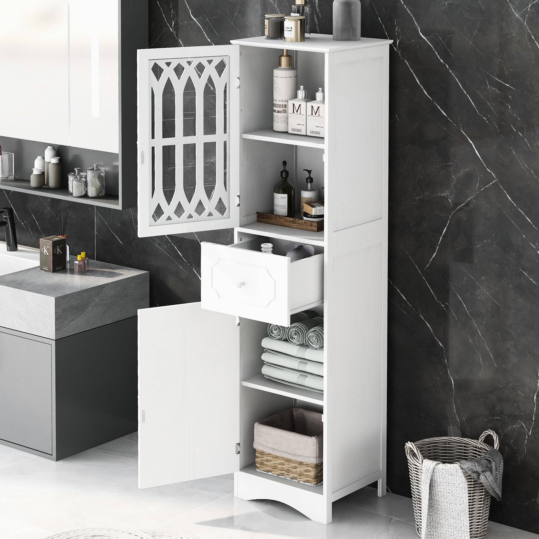 Freestanding Adjustable Shelf Bathroom Cabinet | Store Bathroom Items ...