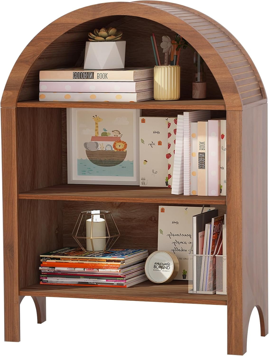 Freestanding Arched Bookcase, Modern 3-Tier Open Bookshelf, Low Short ...