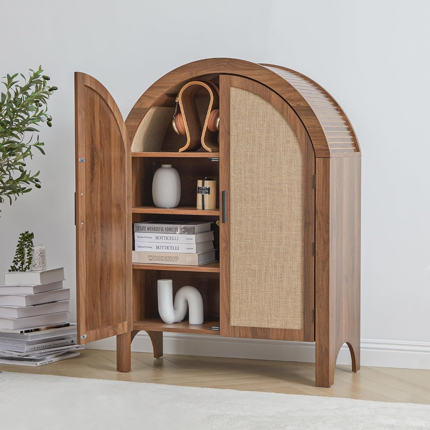 Freestanding Arched Bookcase, Modern 3-Tier Open Bookshelf, Low Short ...
