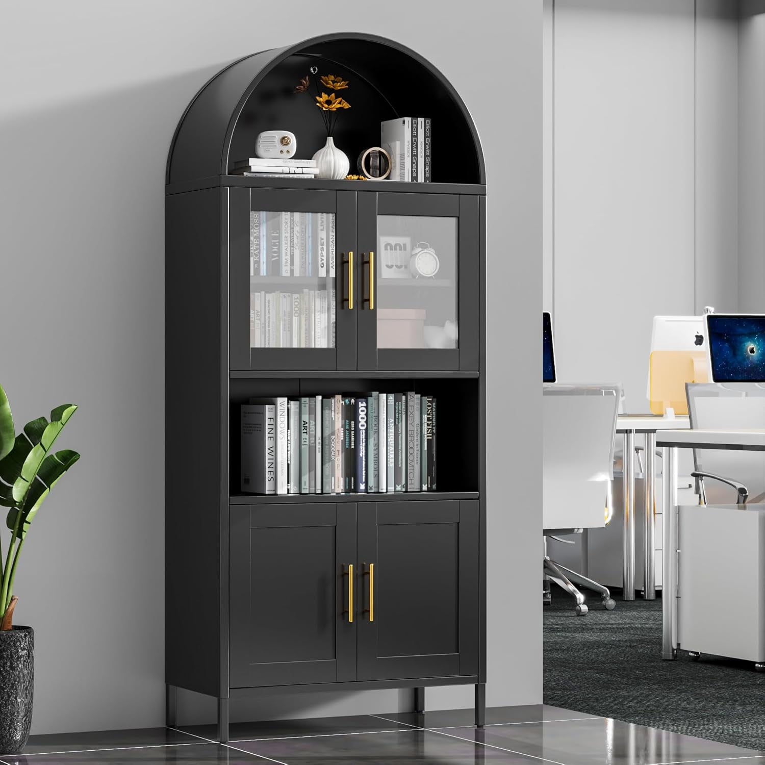 Freestanding Arched Cabinet Arch Display Bookcase with Glass Door ...