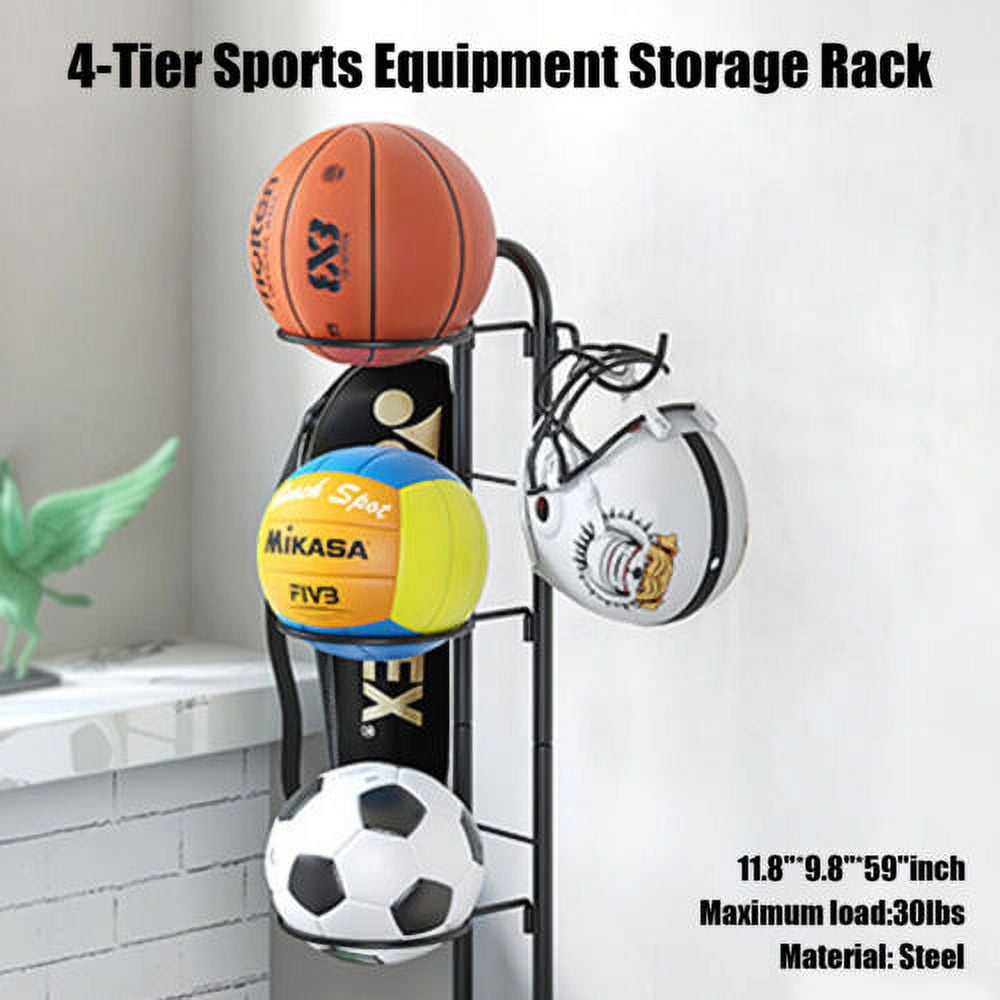 Freestanding Ball Storage Rack Sports Equipment Storage Rack w/ 2 ...