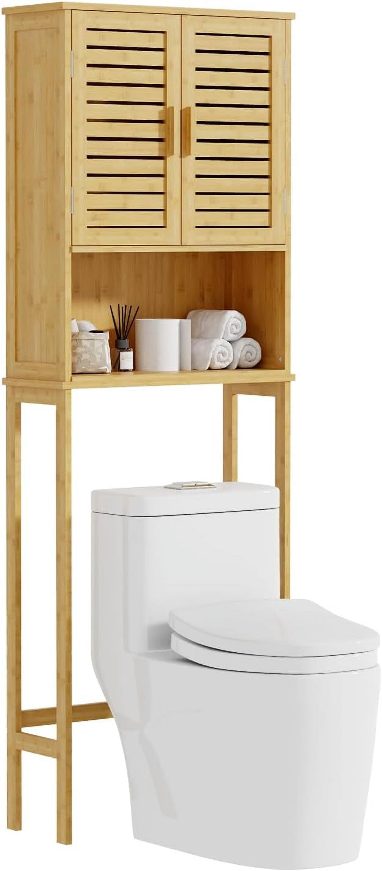 Freestanding Bamboo Over-The-Toilet Storage Cabinet with Adjustable ...