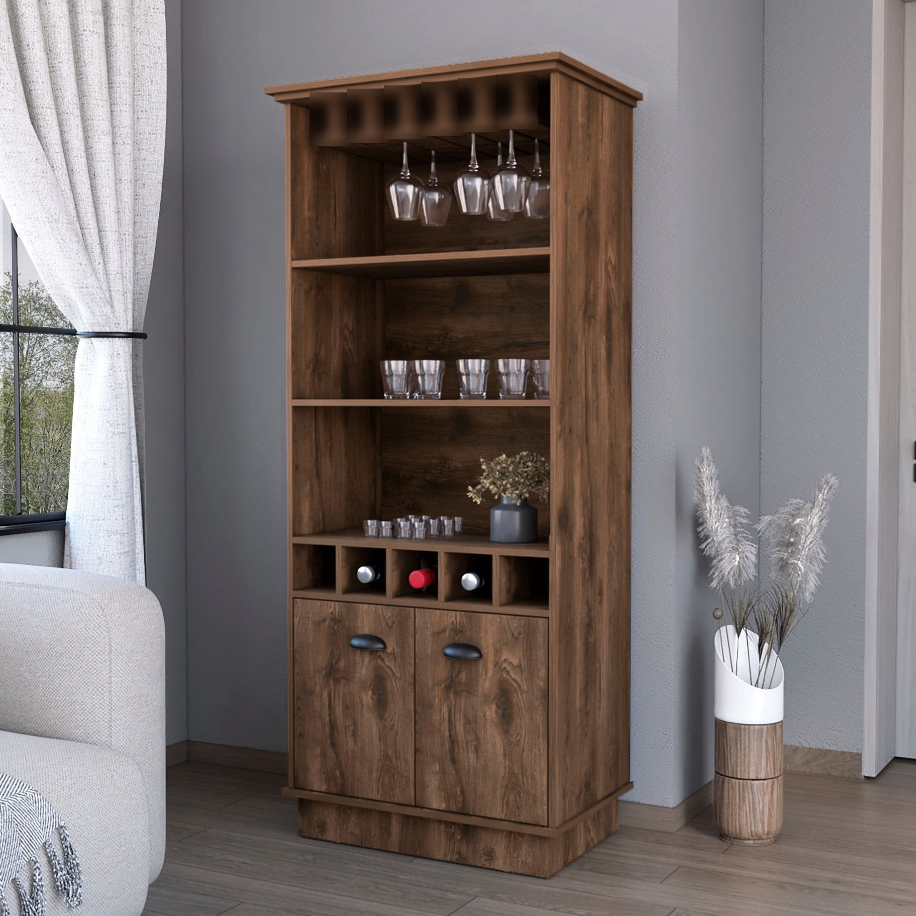Freestanding Bar Unit | Display Glassware and Organize Bottles | Solid ...