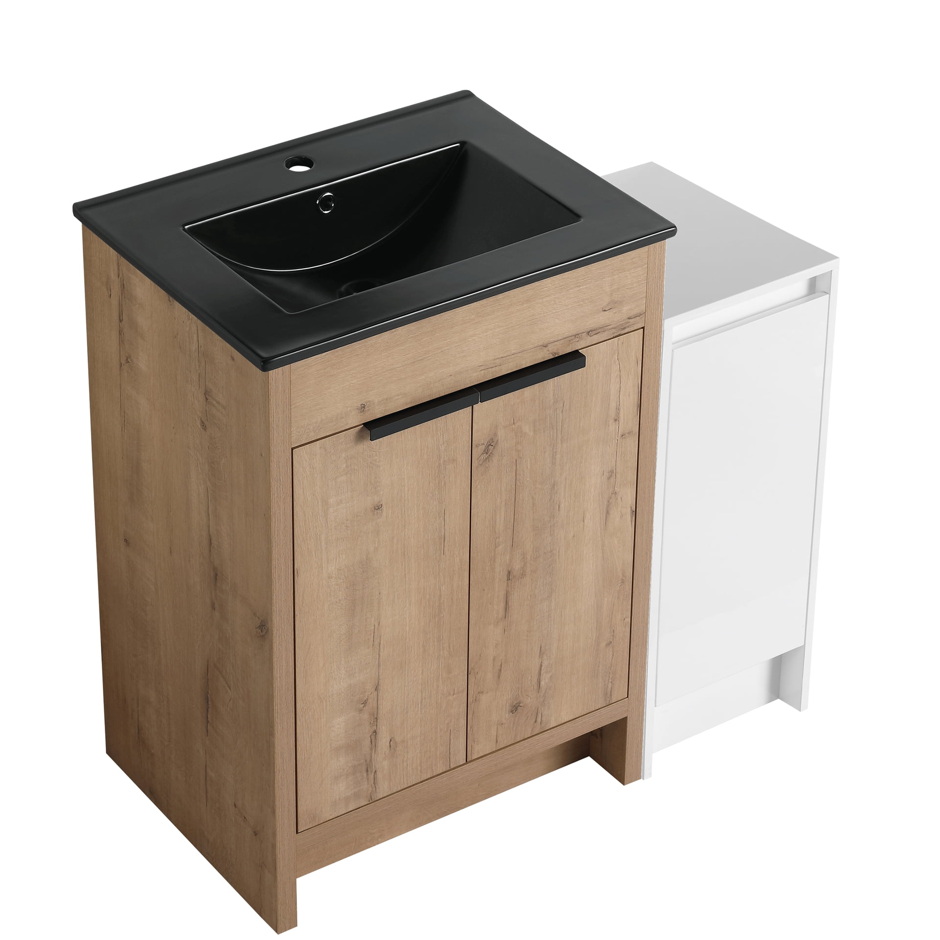 Freestanding Bathroom Vanity With Black Ceramic Sink And Storage ...