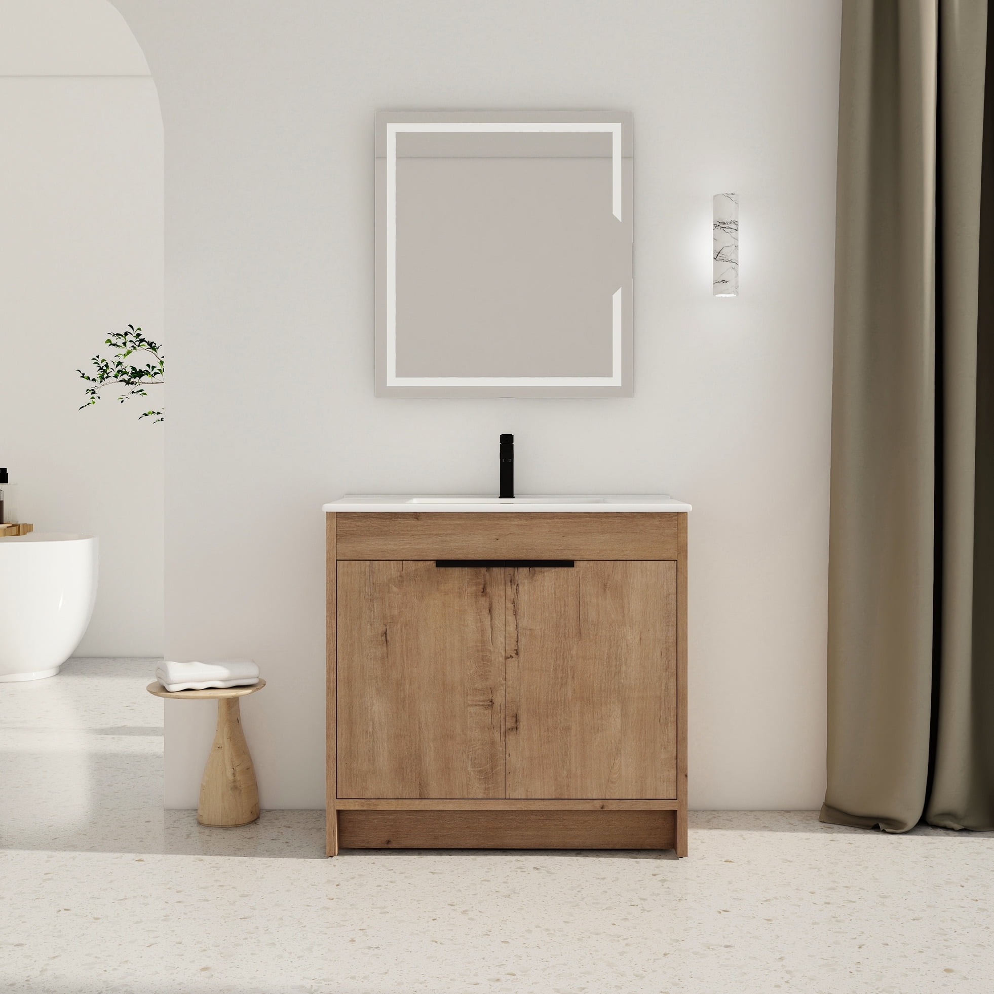 Freestanding Bathroom Vanity With Porcelain Sink. Metal Handles ...