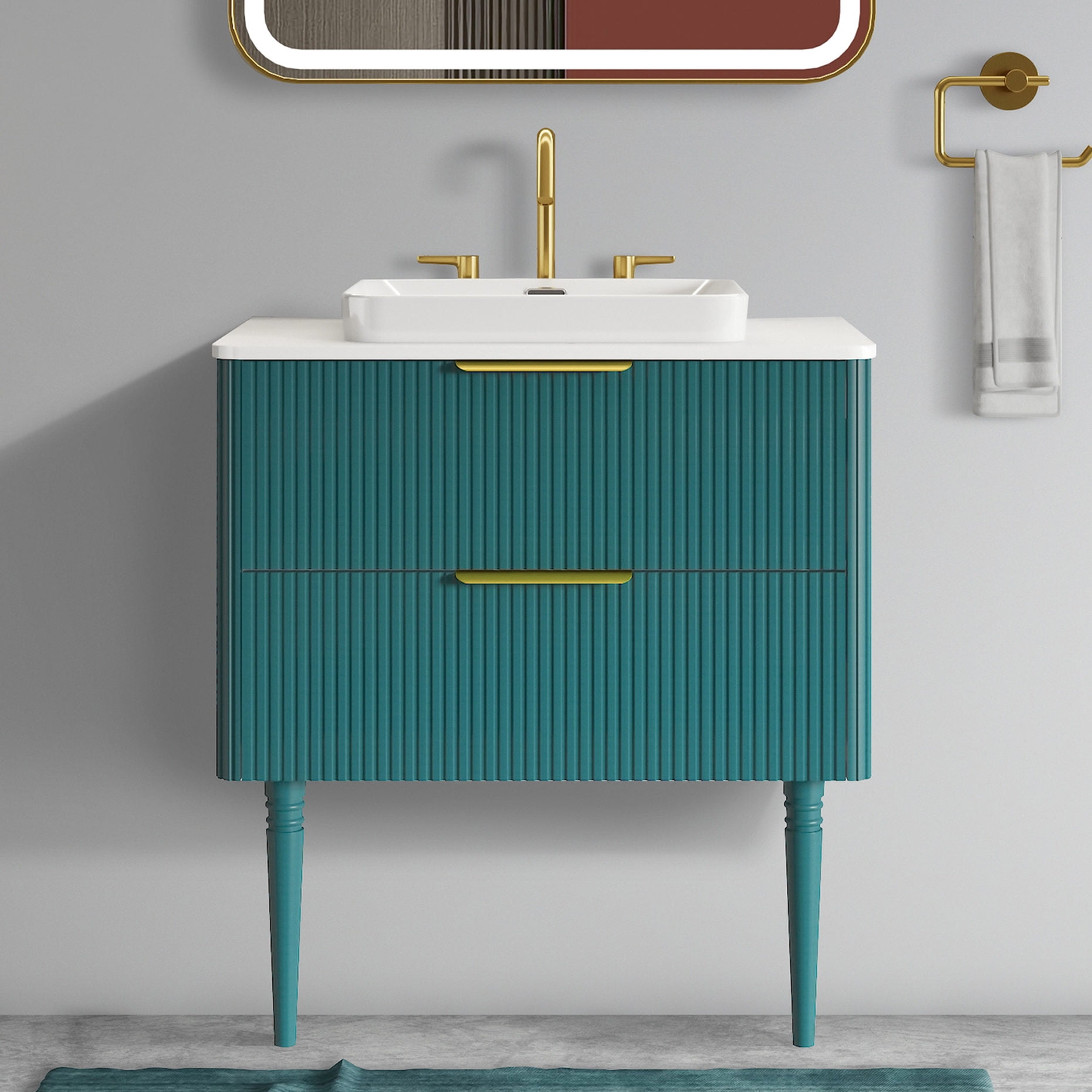 Freestanding Bathroom Vanity+Rounded Corners Design"-"Bathroom with ...