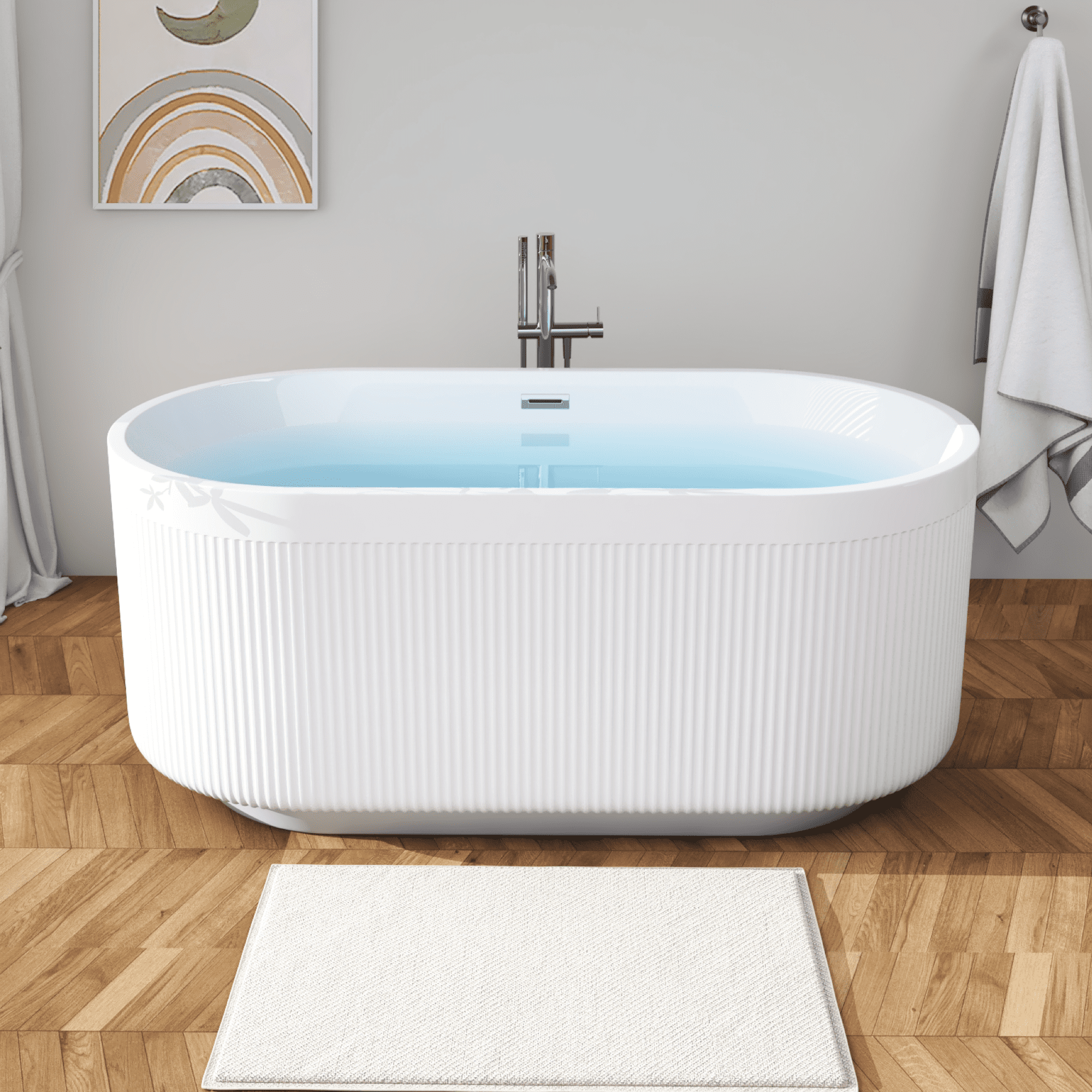 Freestanding Bathtub - 59" White Acrylic Soaking Tubs Fluted Style ...