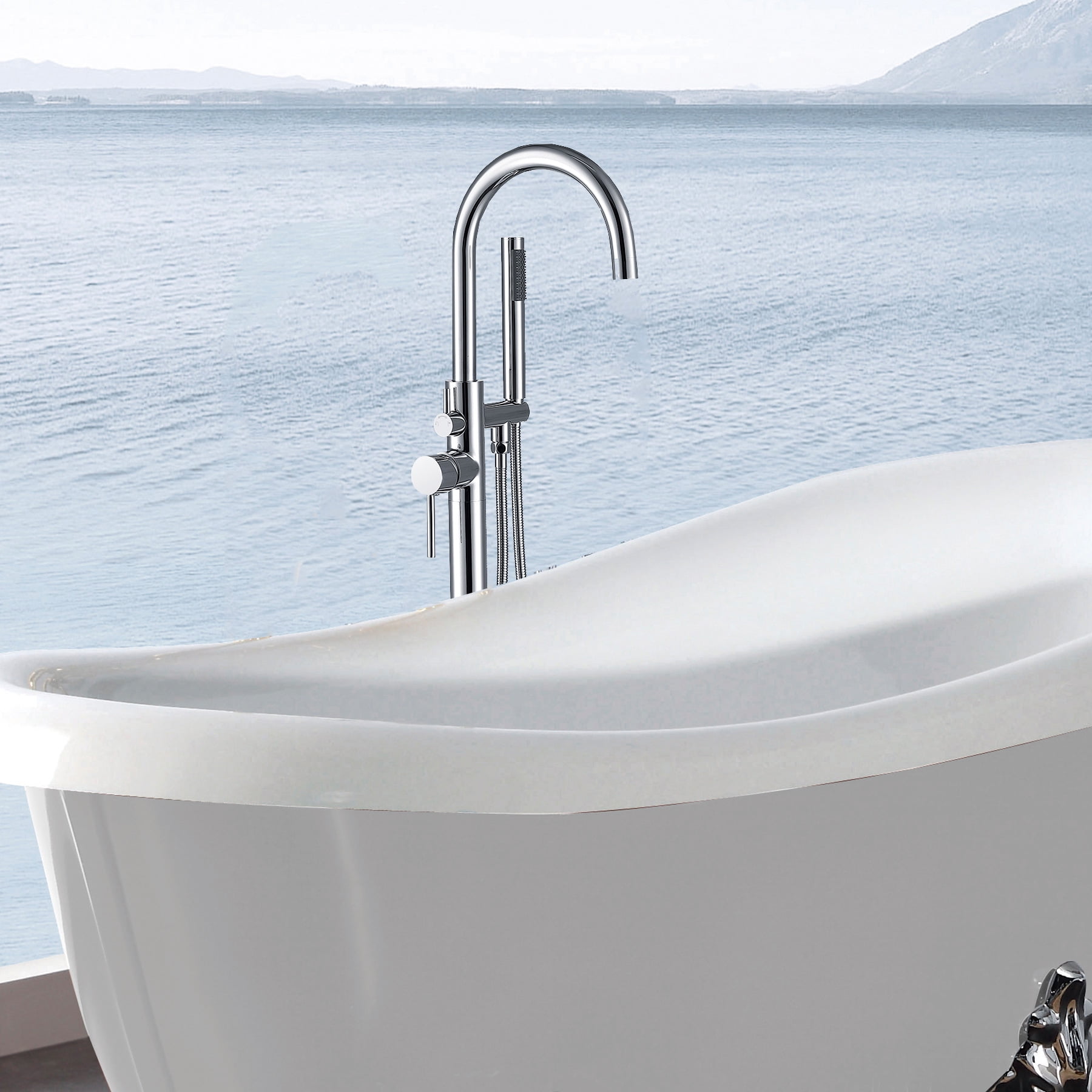 Freestanding Bathtub Faucet Floor Mount Tub Filler Single Handle ...