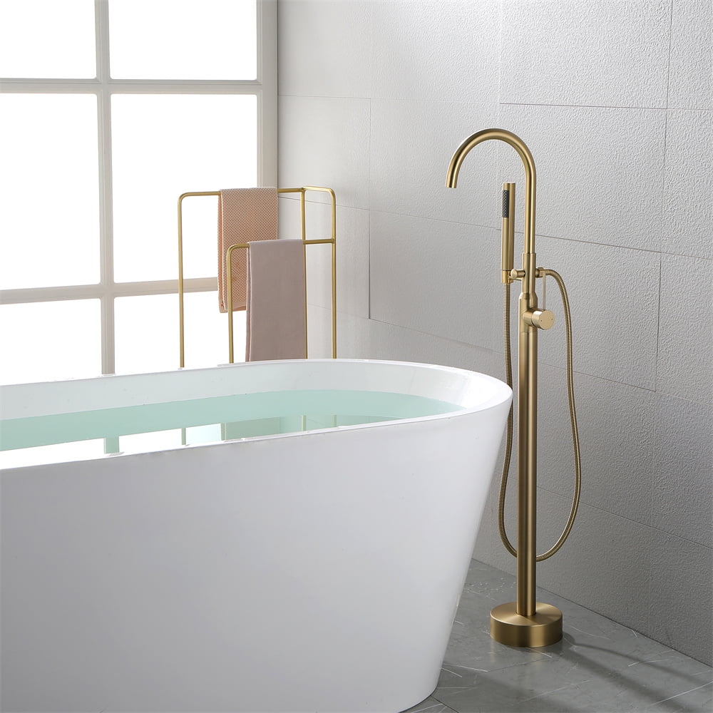 Freestanding Bathtub Shower Mixer Taps, Floor Mounted Brass Single ...