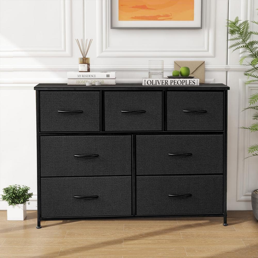Freestanding Black 7 Drawer 11.8 in. Wide Chest of Drawers Chest Tower ...