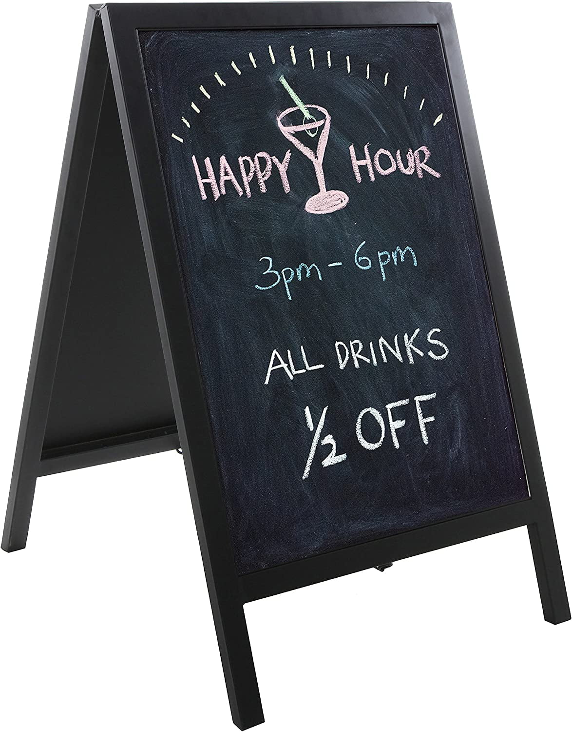 Freestanding Black Metal A-Frame Chalkboard Sidewalk Sign, Double Sided ...