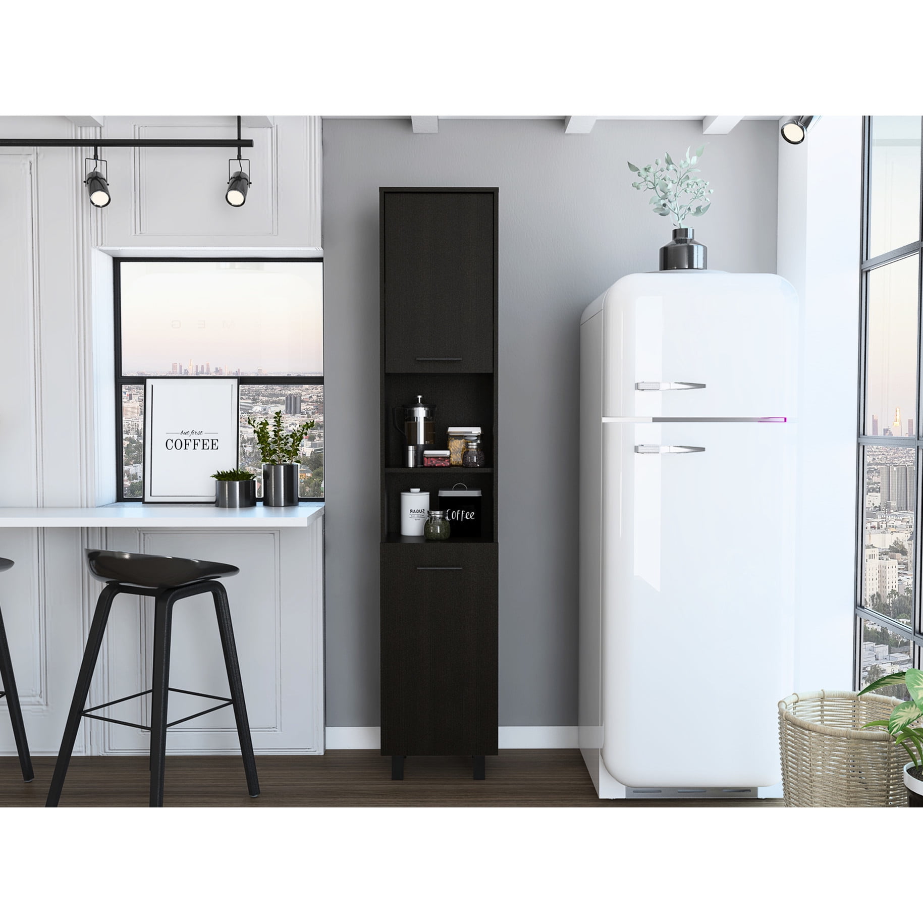 Freestanding Black Pantry with Interior Shelves | Use in Kitchen to ...