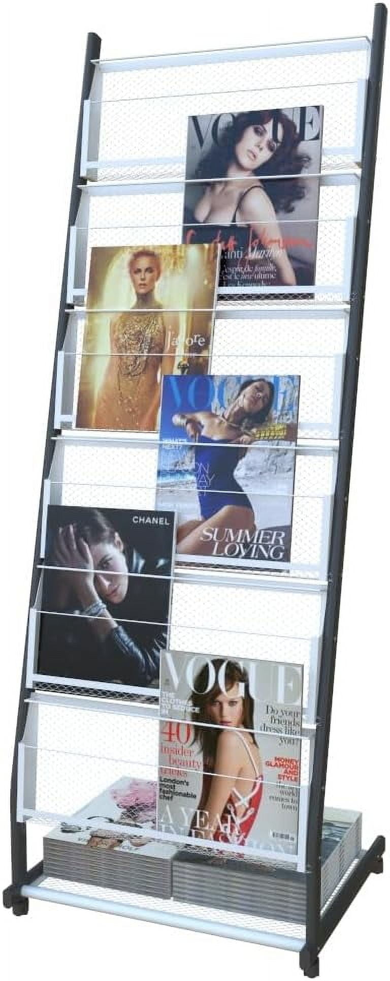 Freestanding Brochure Display Stand with 6 Compartments, 4 Wheels, and ...