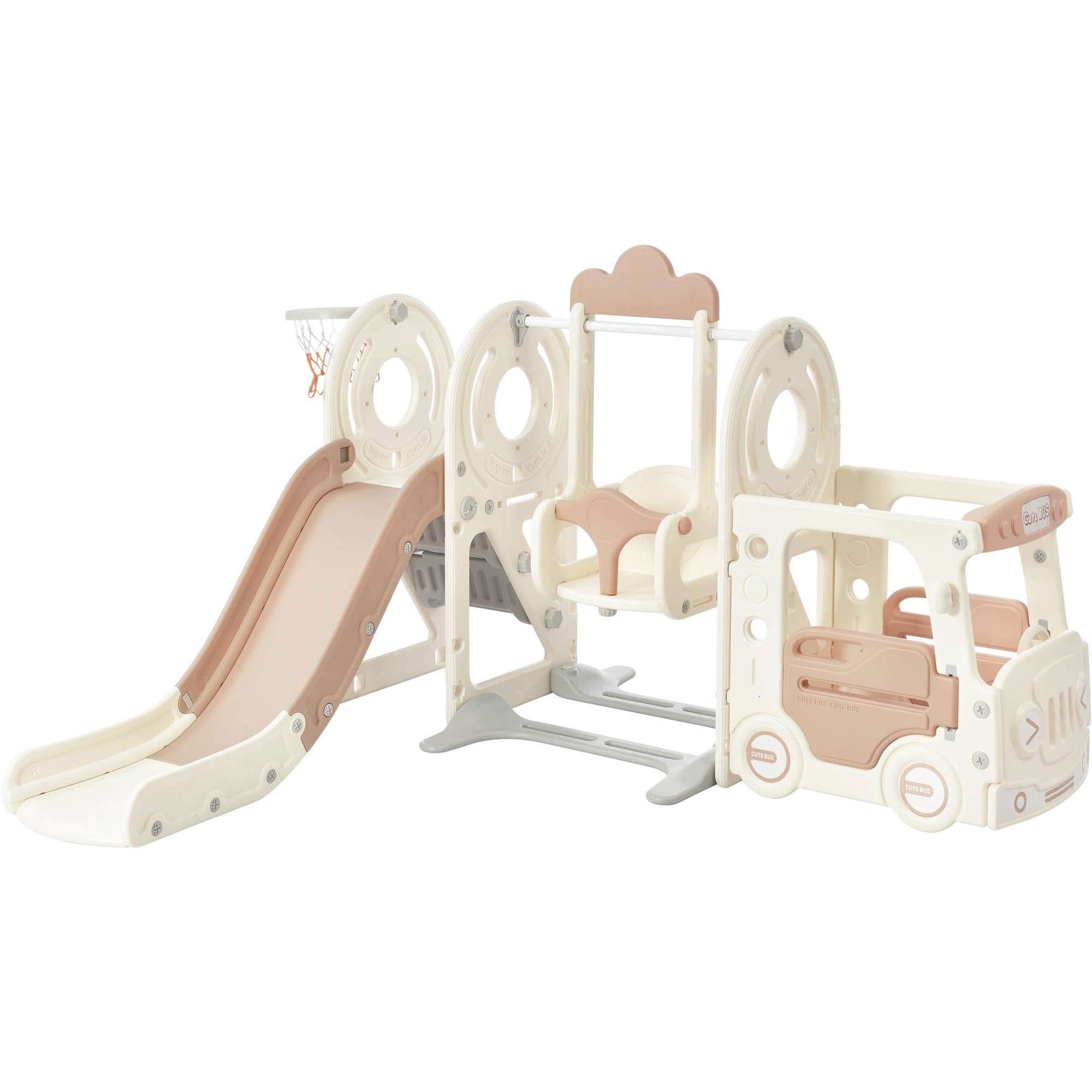 Freestanding Bus Toy with Slide and Swing - Indoor and Outdoor Playset ...