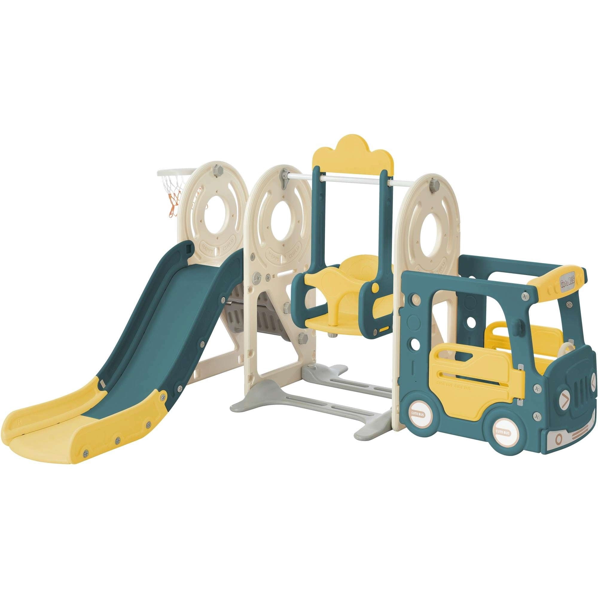 Freestanding Bus Toy with Slide and Swing - Indoor and Outdoor Playset ...