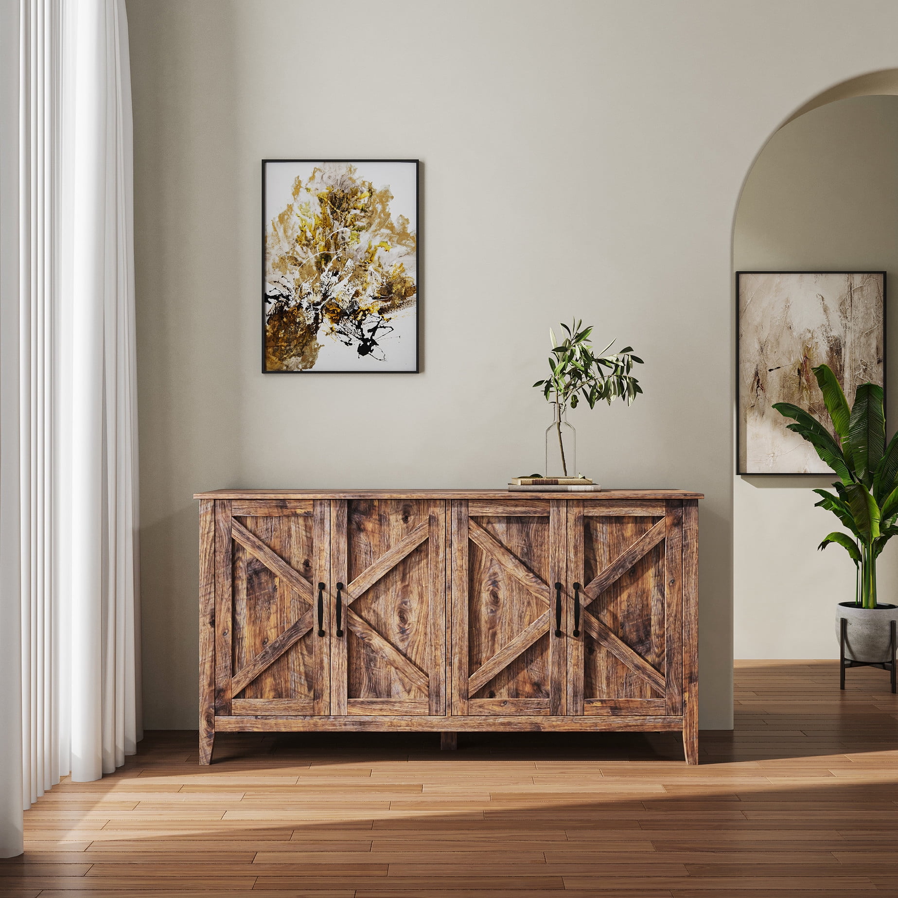 Freestanding Cabinet with 4 Doors and Open Shelf | Perfect for ...