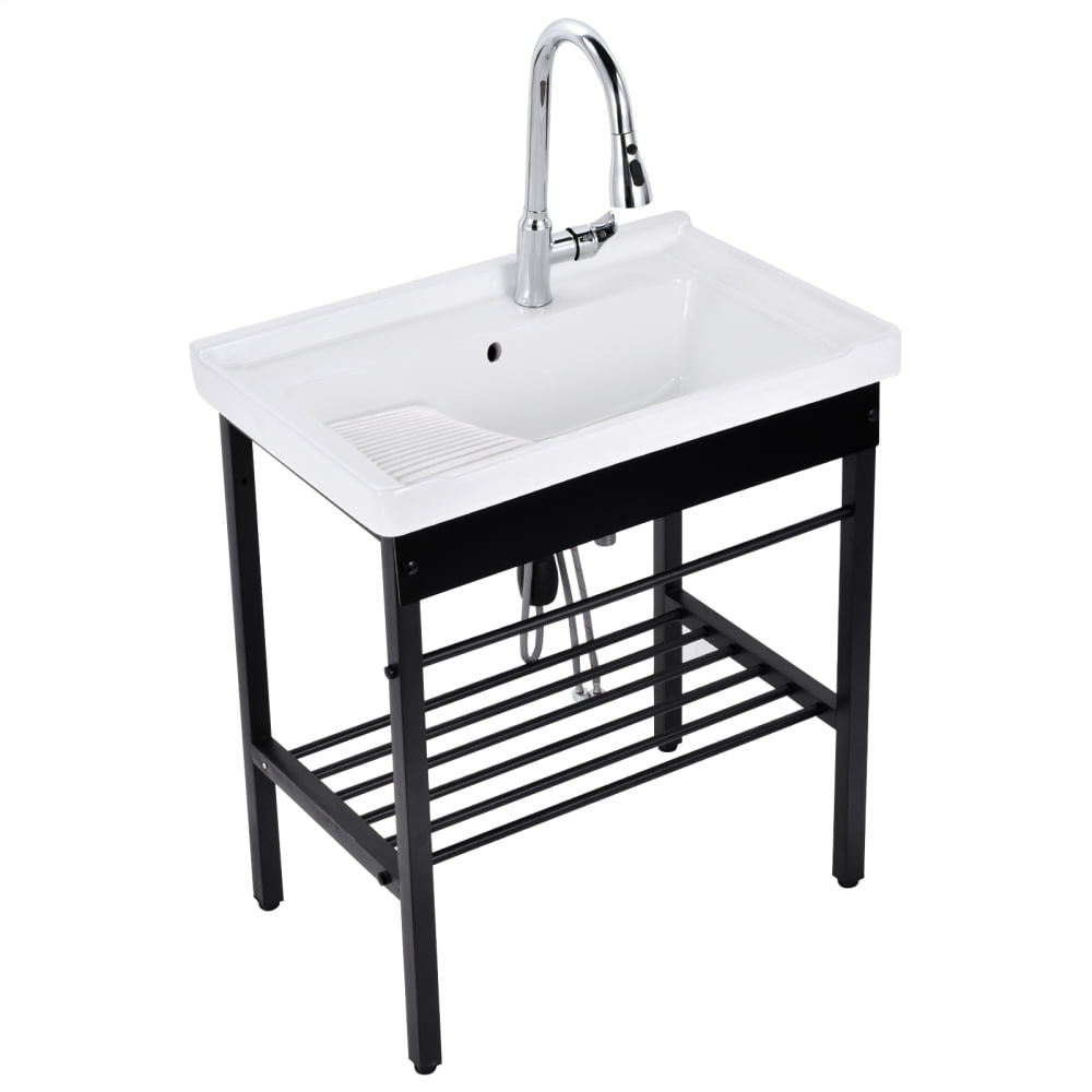Freestanding Ceramic Laundry Sink, 28 Inch Design with Drain Kit for ...