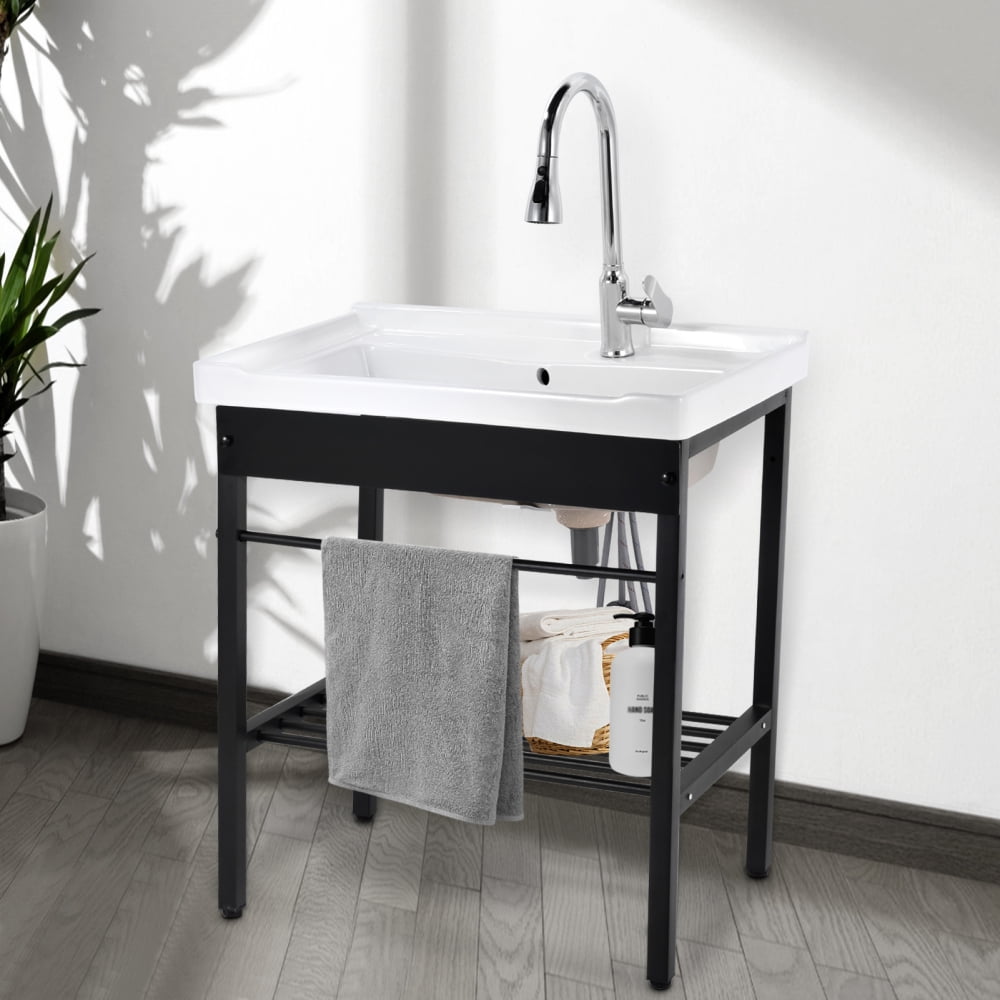 Freestanding Ceramic Utility Sink, 28 Inch Porcelain Design for Indoor ...