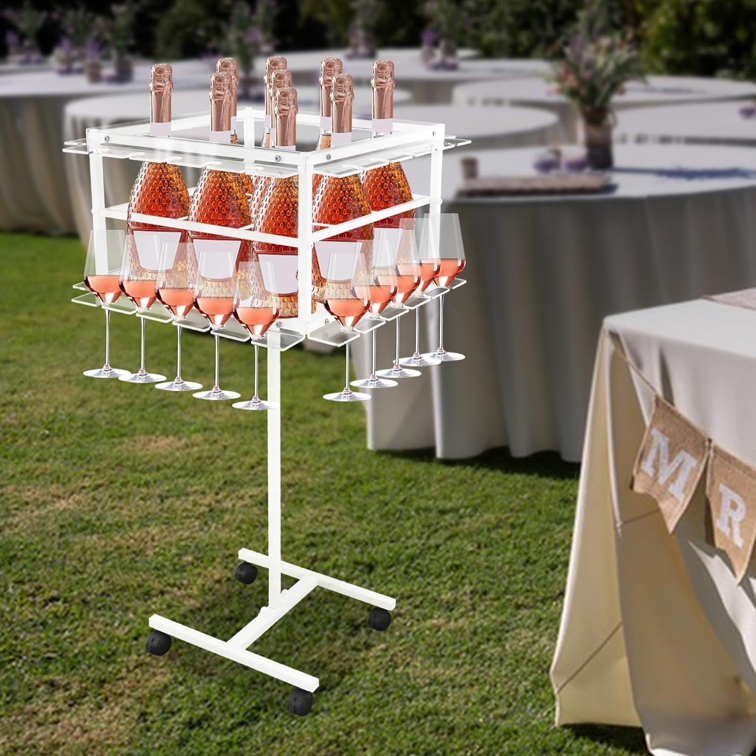 Freestanding Champagne Wall with Wheels, 2 Tier Champagne Stand ...