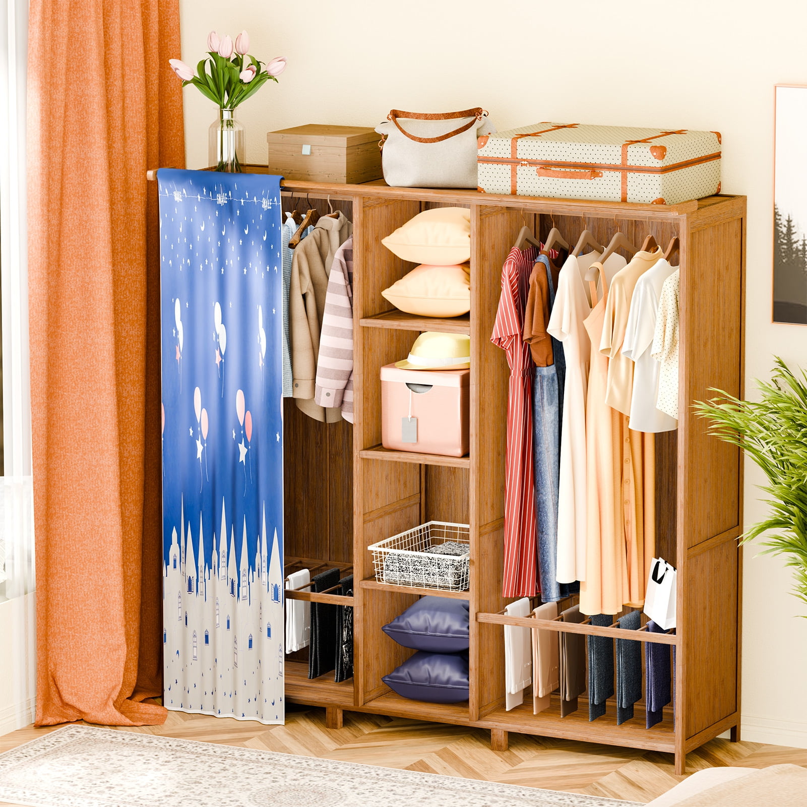 Freestanding Closet Organizer, Heavy Duty Garment Rack with 2 Hanging ...