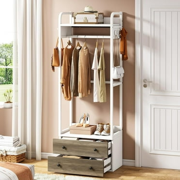 Tribesigns Double Rod Closet Organizer, 3-Tier Metal Shelf Wardrobe ...