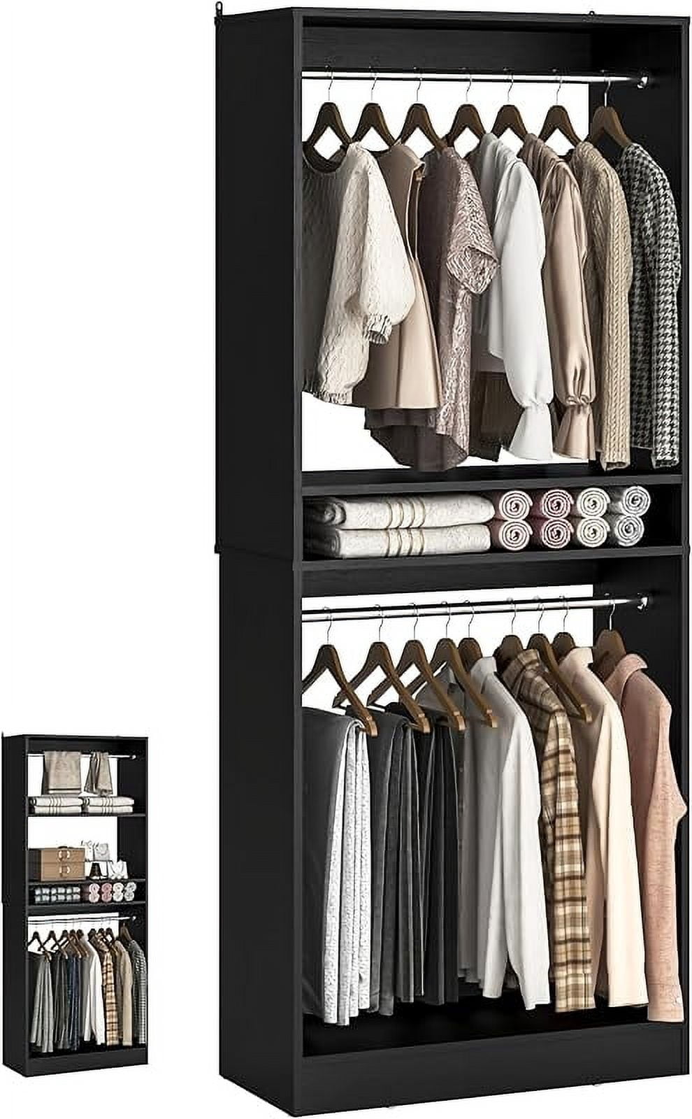 Freestanding Closet System with 2 Hanging Rods & Adjustable Shelve, 36 ...
