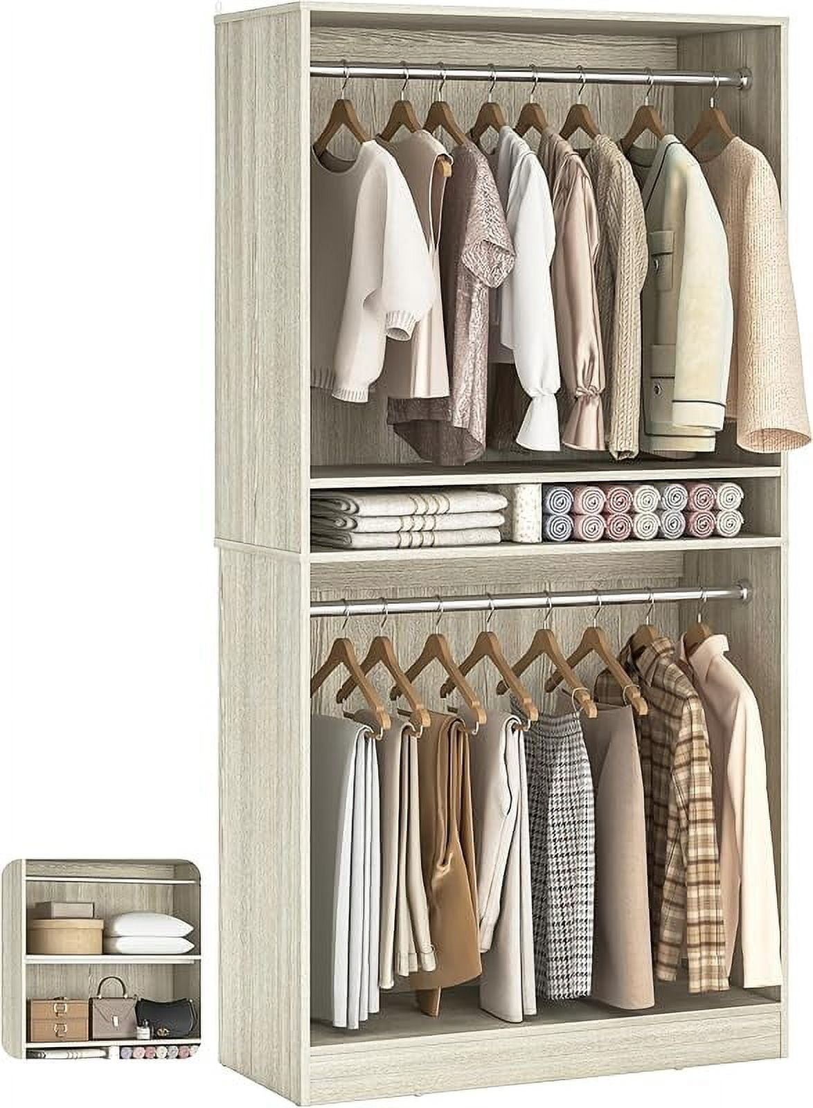 Freestanding Closet System with 2 Hanging Rods & Adjustable Shelve, 36 ...