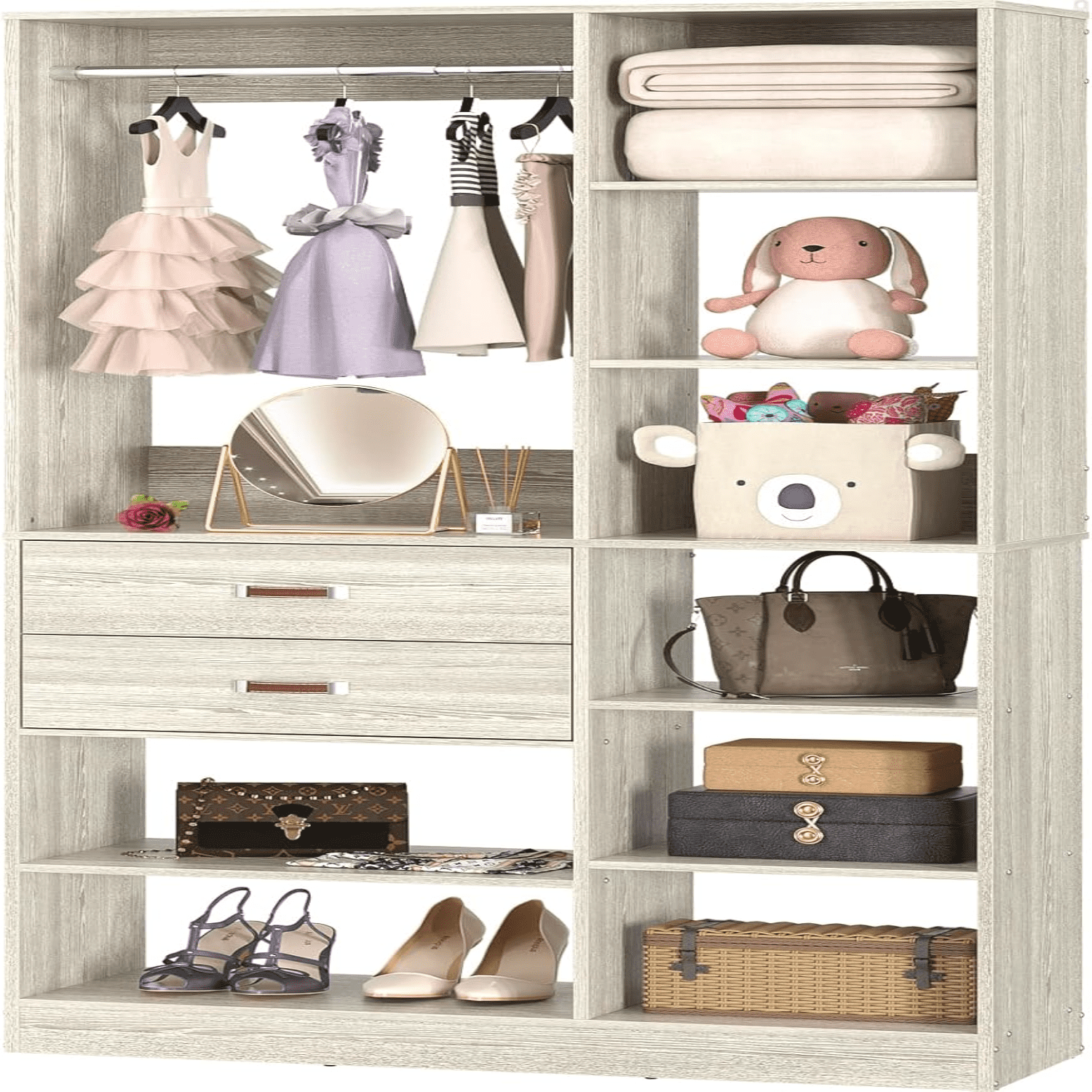 Freestanding Closet System 40 Inches Stand-alone Wardrobe with 10 Shelves 80'' Height Adjustable ...