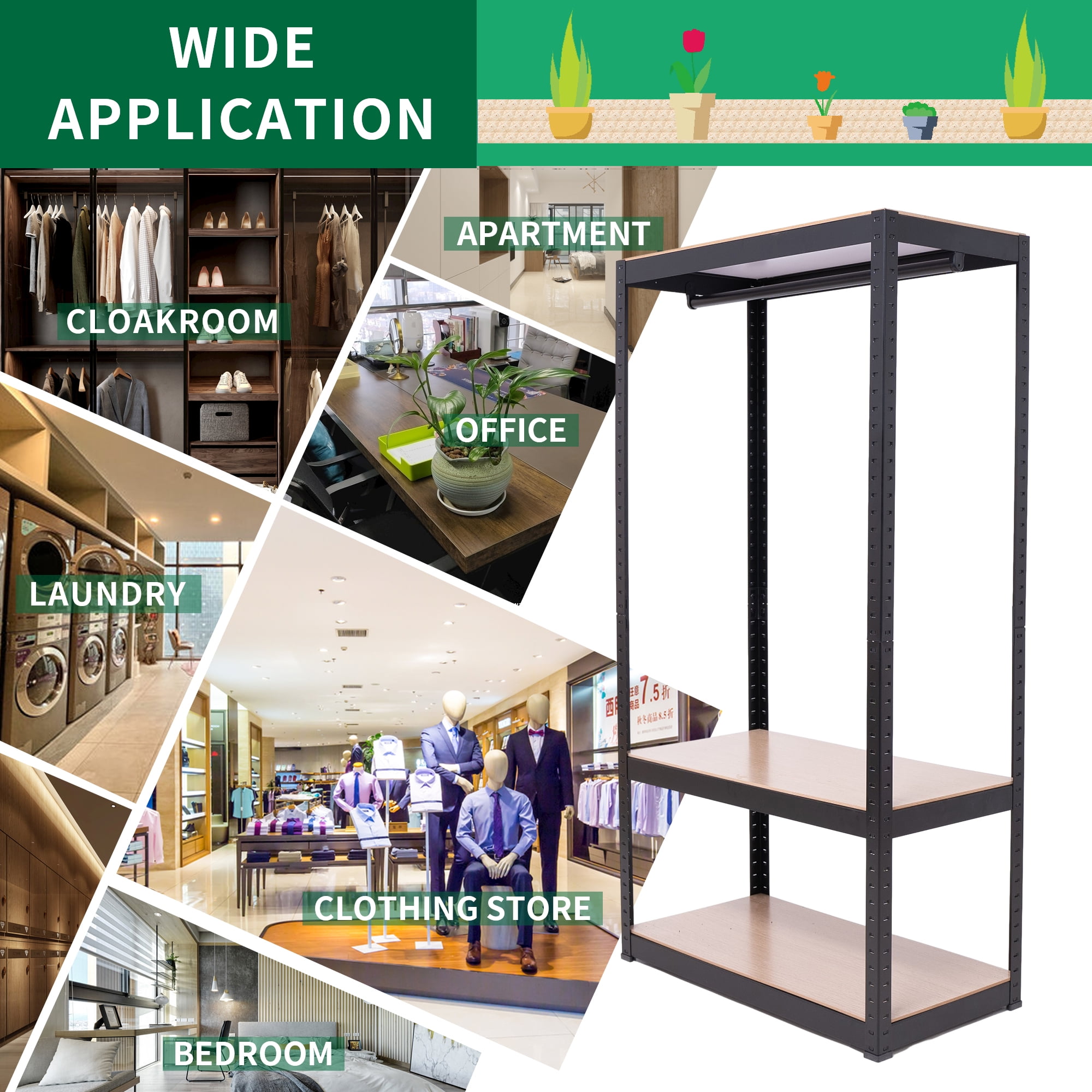 Freestanding Clothes Closet Wire Shelf And Garment Hanging RailWardrobe ...